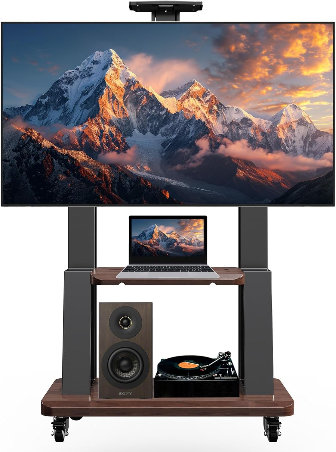 Mobile TV Stand for 32-75inch Flat Curved Screen TV Cart,with Media ...