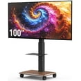 Mobile TV Stand with Glass Shelf, Swivel Rolling TV Cart for 32-100 ...