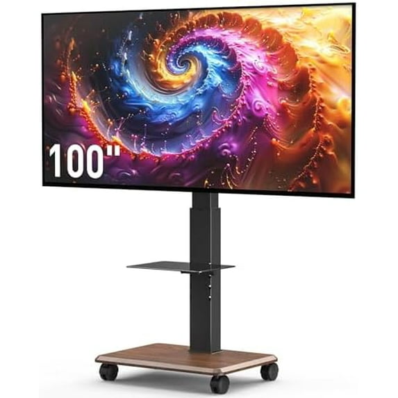 Mobile TV Stand with Glass Shelf, Swivel Rolling TV Cart for 32-100 ...