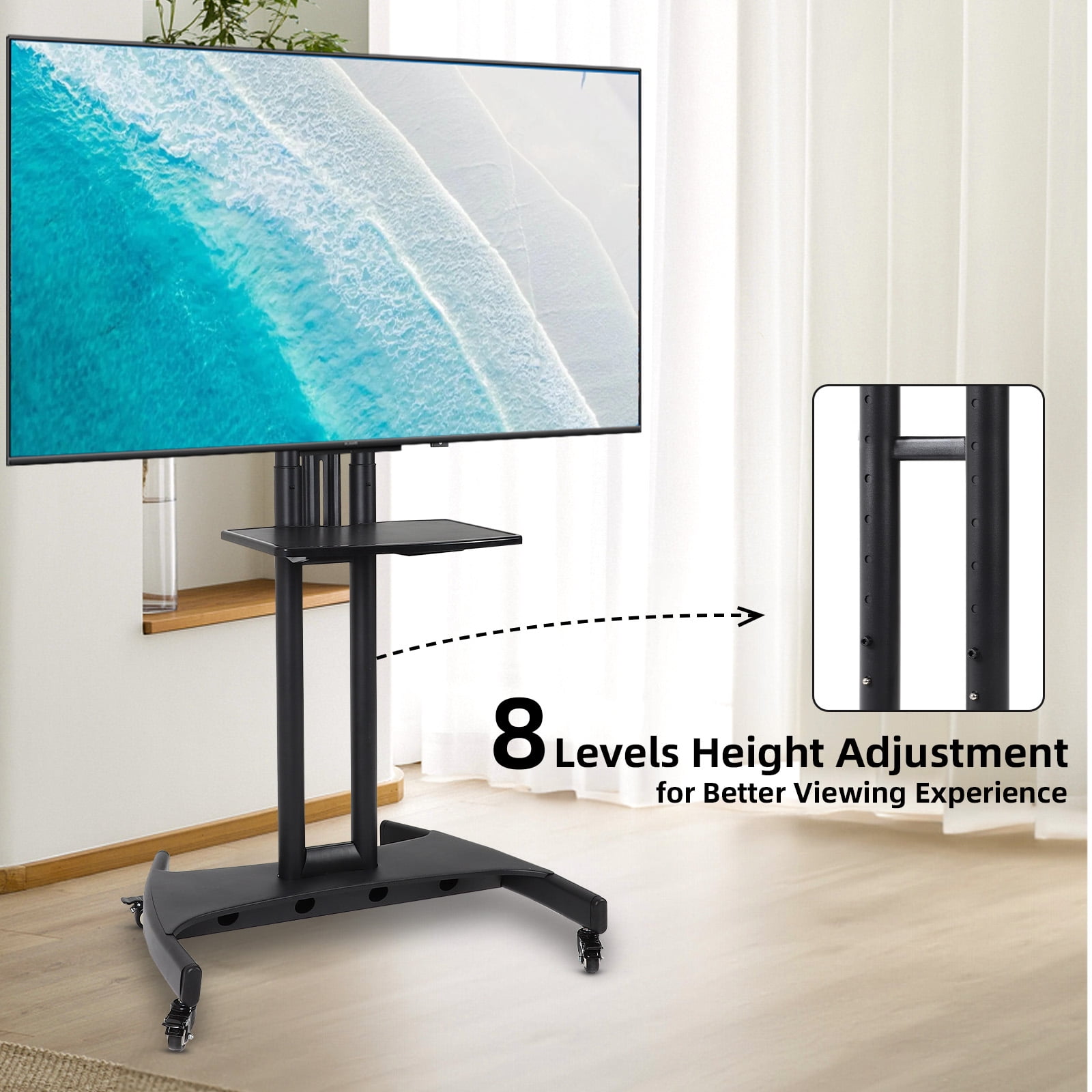 Mobile TV Stand, Height Adjustable Portable Mobile TV Cart on Wheels ...