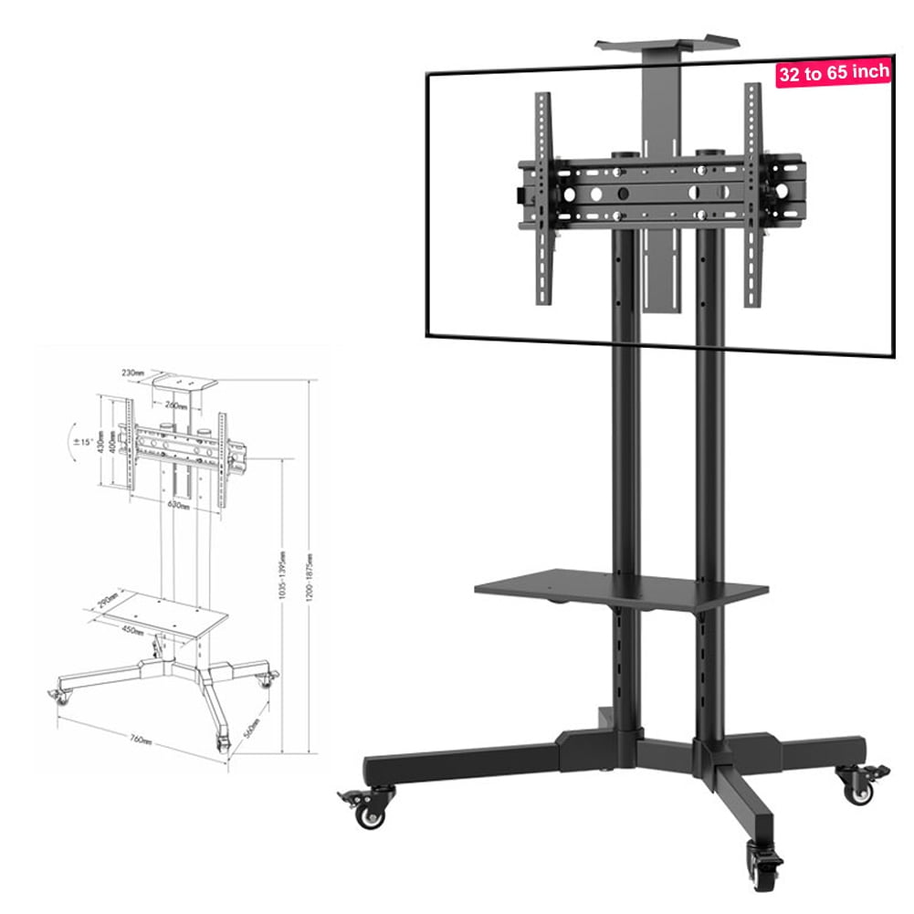 Mobile TV Stand, Rolling TV Stand For 32-65 Inch Screens, -15°~+15 Tilt ...
