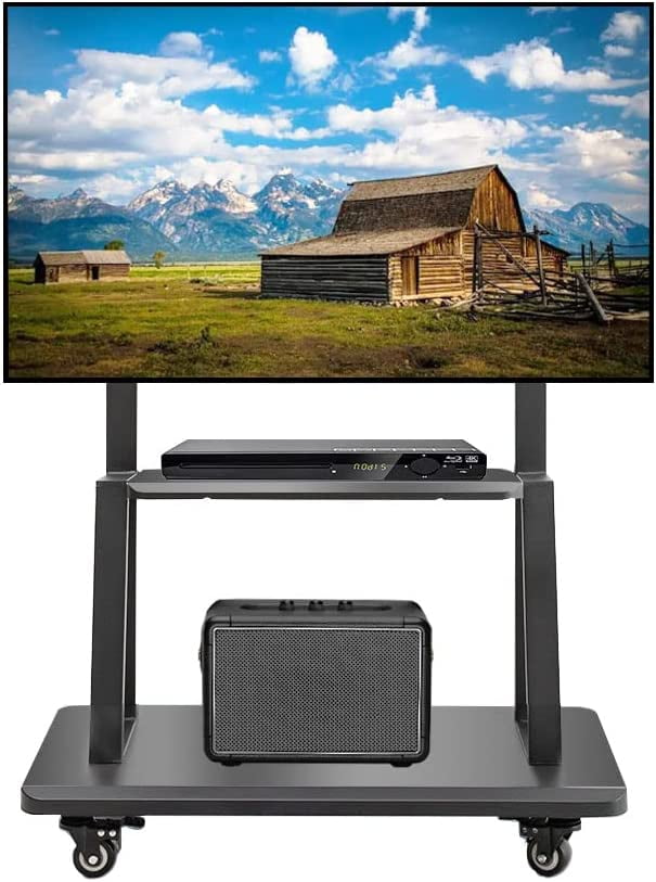 Mobile TV Stand,Rolling TVs Cart on Wheels Height Adjustable Heavy-Duty ...