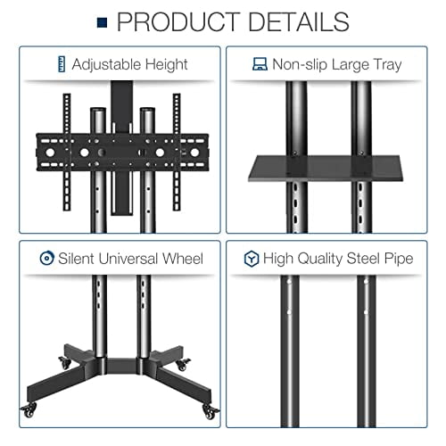 Mobile TV Stand on Wheels, 32-65 Inch TV Cart up to 132lbs with ...