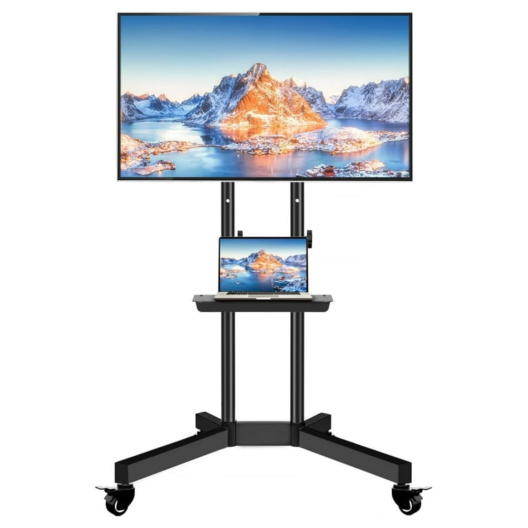 Mobile TV Stand with Wheels for 32 80 Inch LCD LED 4K Flat Screens with Wheels Height Adjustable TV Cart Rolling TV Stand with Laptop Shelf Outdoor