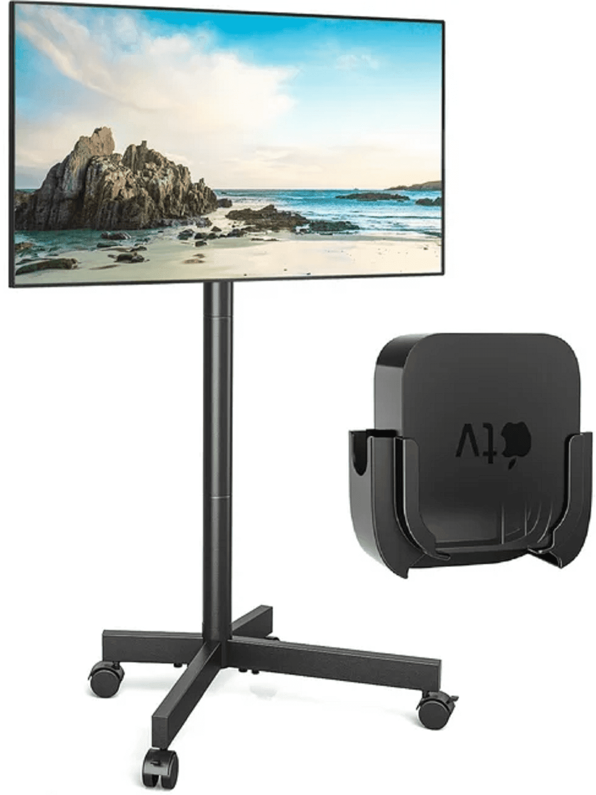 Modern Mobile Black TV Stand Metal Shelf for Flat TVs up to 60 inch Black