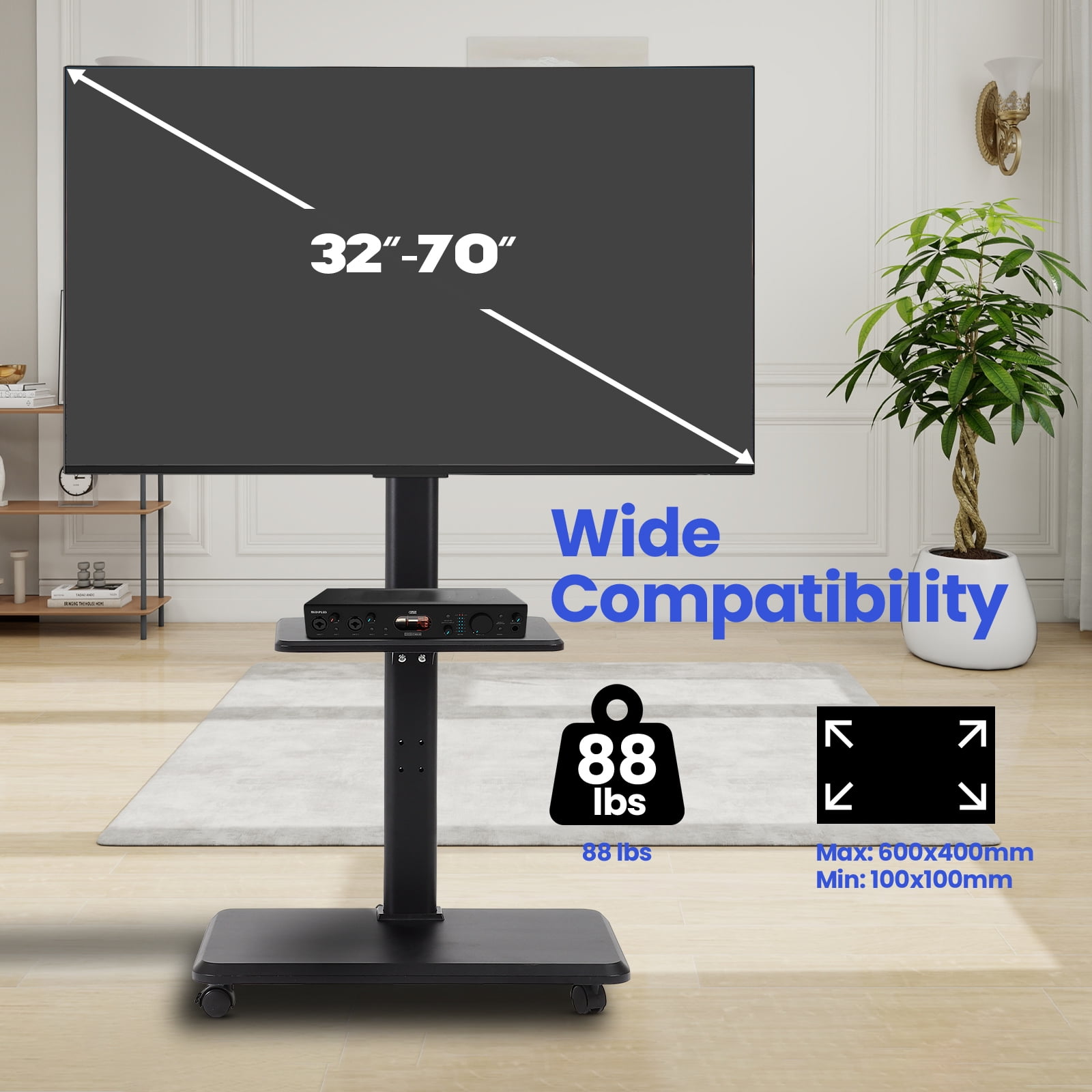 Mobile TV Stand with Power Outlet, Rolling TV Stand on Wheels for 32-70 ...