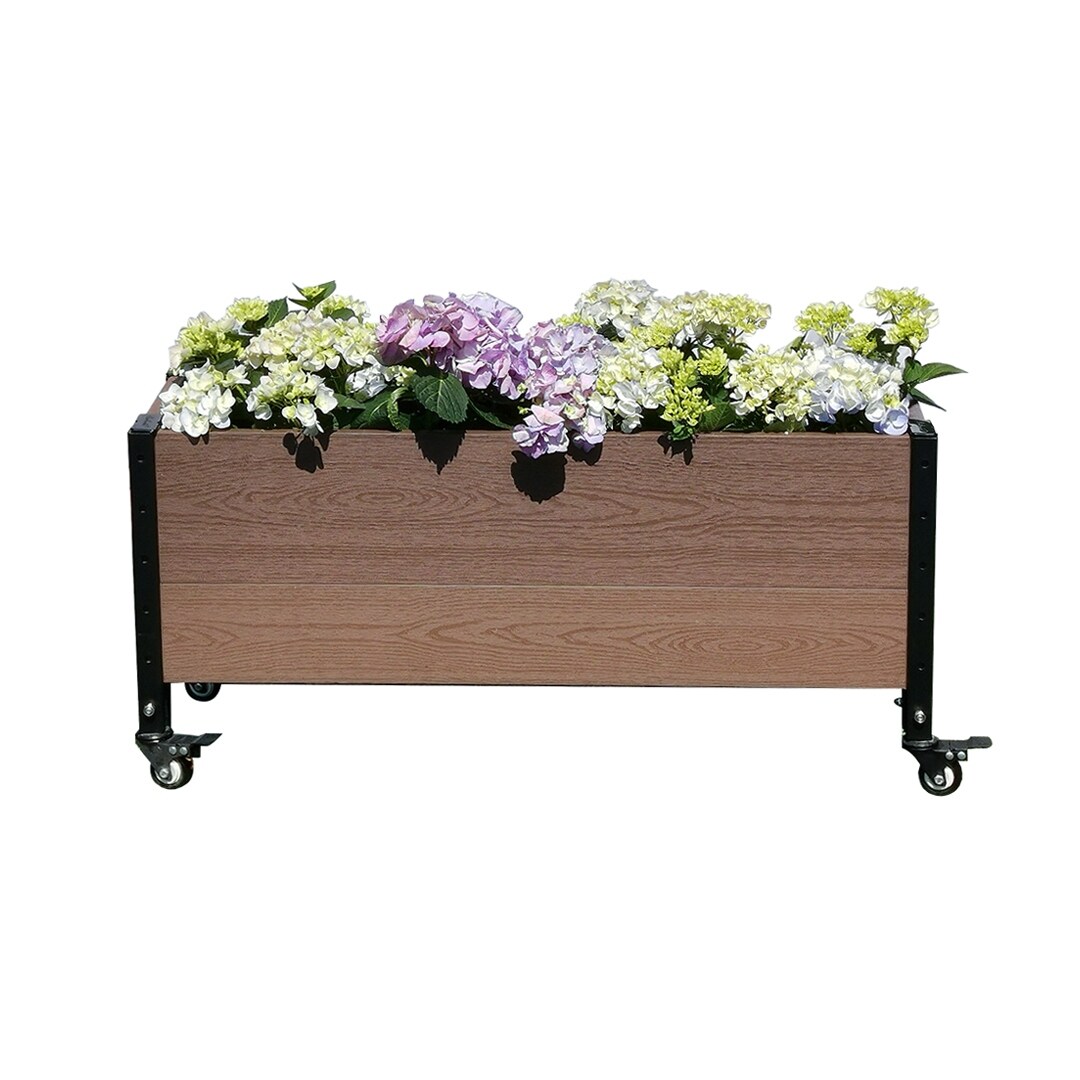 Mobile Trough Planter Box Raised Garden Bed Wood Texture Brown & Black ...