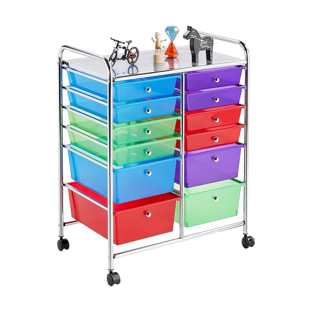 Mobile Utility Cart with 12 Removable Plastic Drawers, 360° Lockable ...