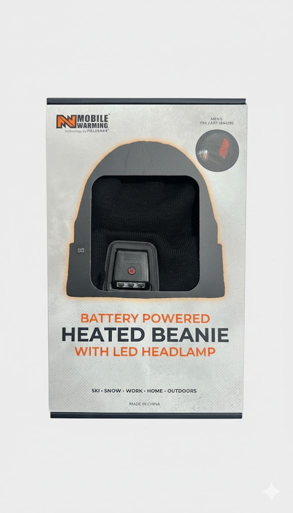 Mobile Warming Men's Battery Powered Heated Beanie W/ LED Headlamp Heat ...