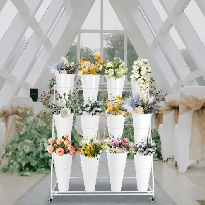 Mobile White 3-Tiered Flower Display Stand-39.3" L x 19.6" W x 43.7" H ...