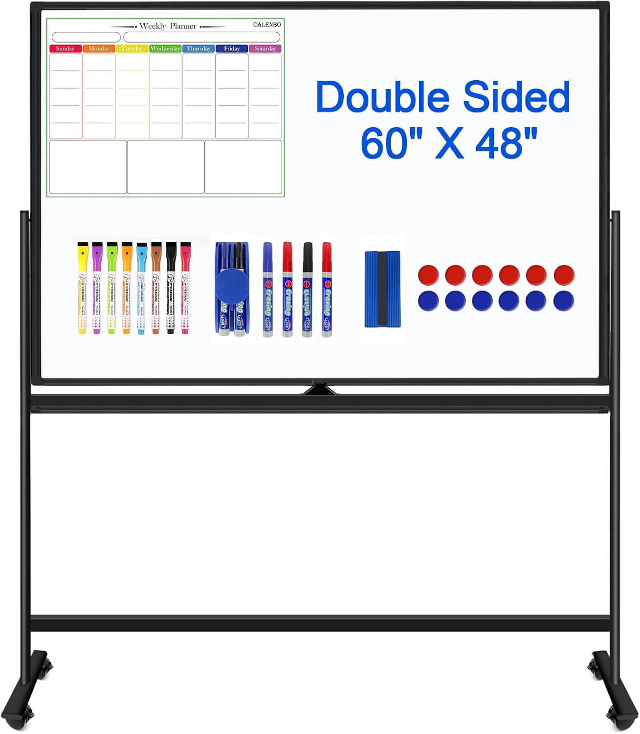 Mobile Whiteboard 60x48 Magnetic Dry Erase Board with Stands, Large ...