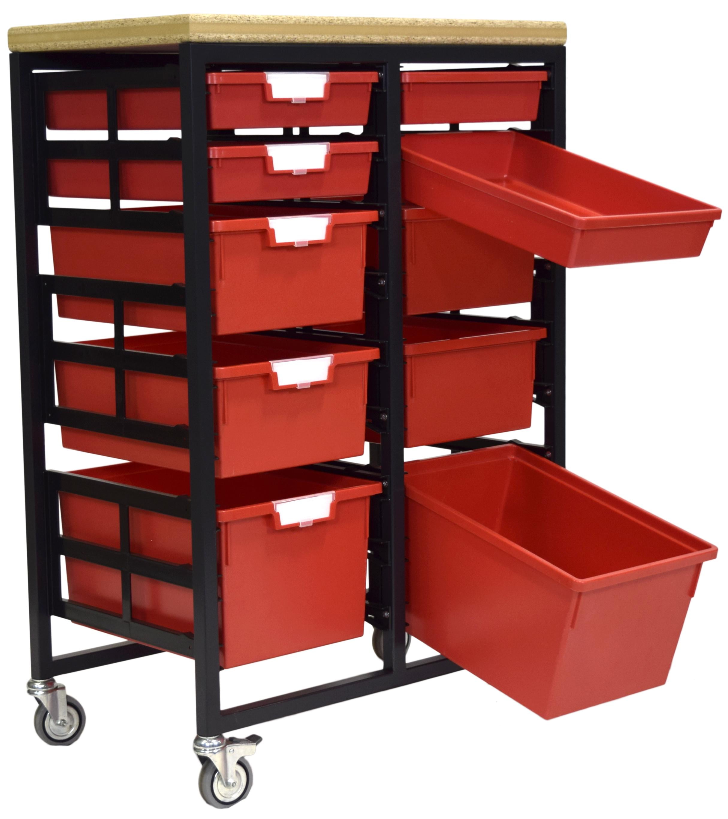 Mobile Workbench Storage Station w/Wood Top -10 StorSystem Trays-Red ...