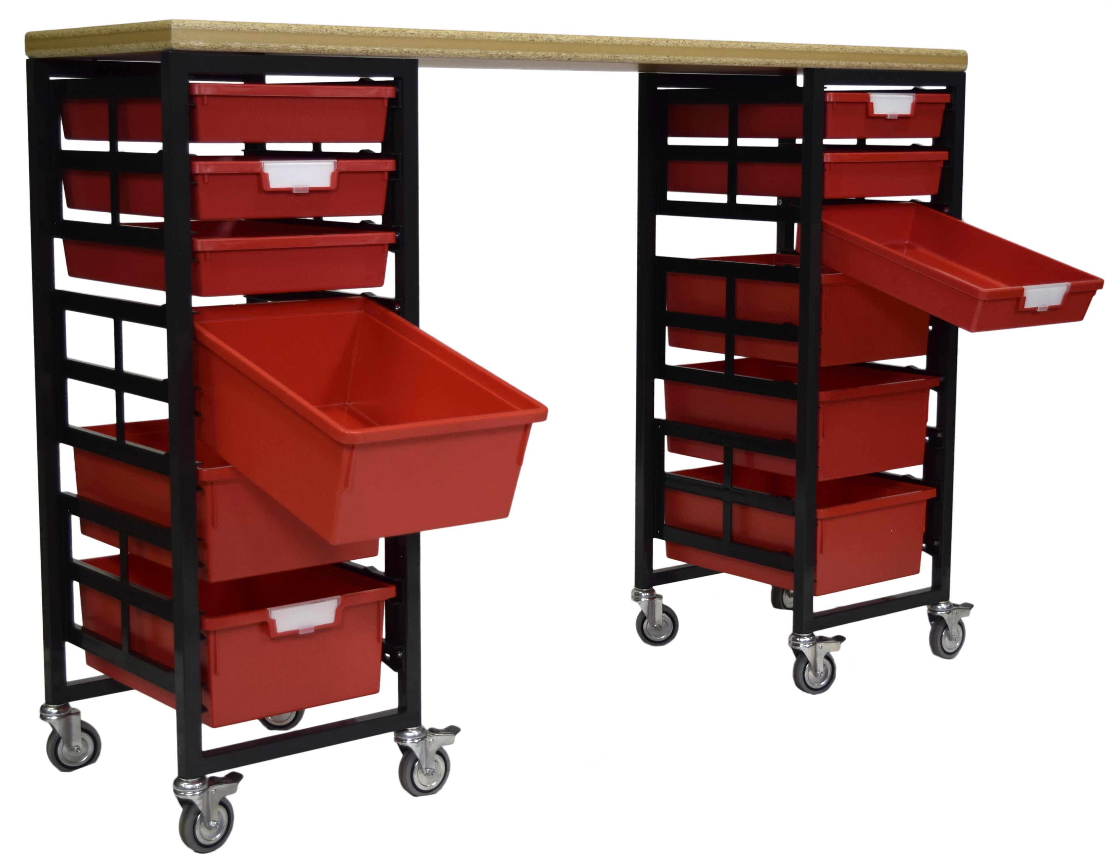 Mobile Workbench Storage Station w/Wood Top -12 StorSystem Trays-Red ...