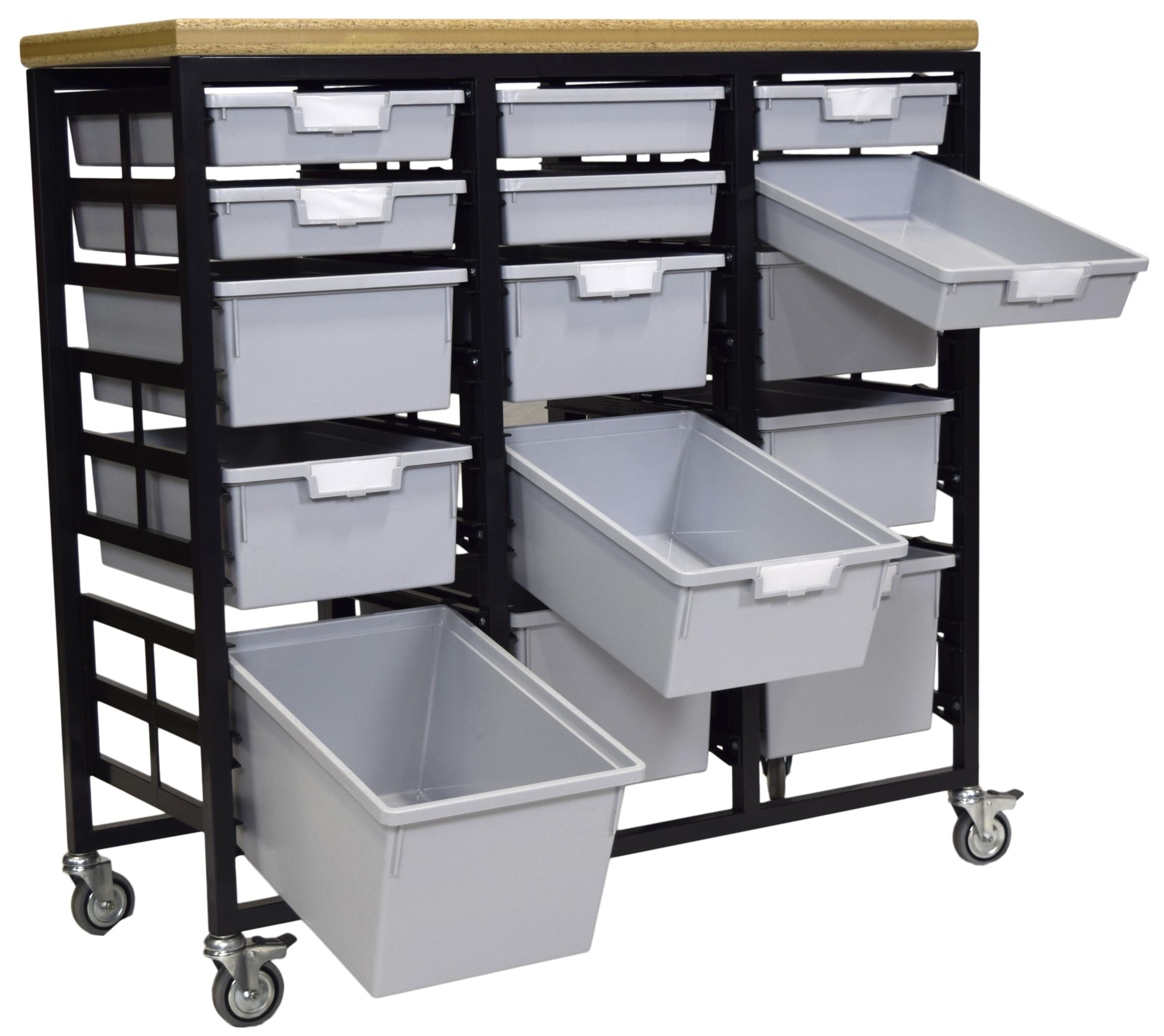 Mobile Workbench Storage Station w/Wood Top -15 StorSystem Trays-Grey ...