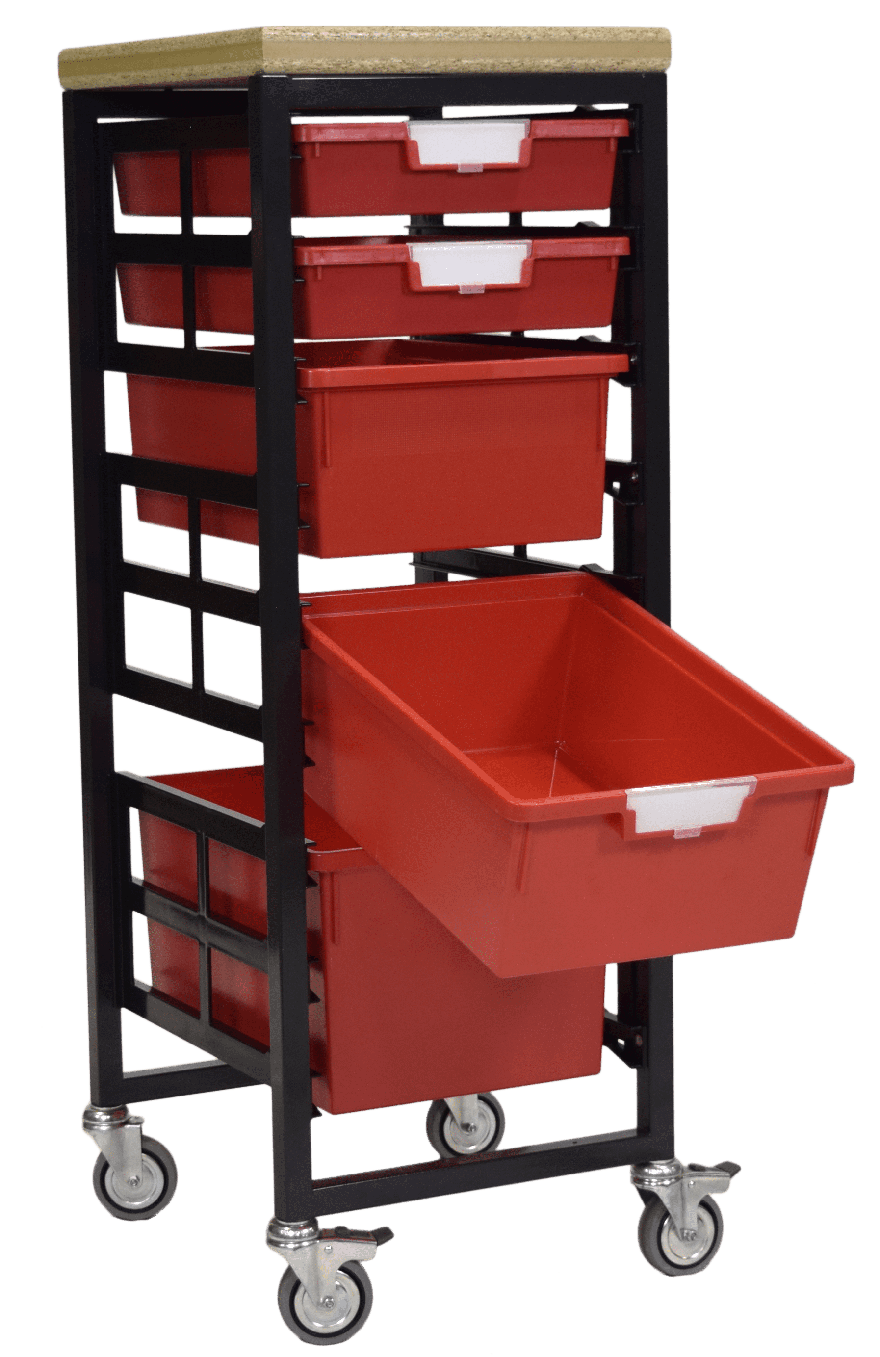 Mobile Workbench Storage Station w/Wood Top -5 StorSystem Trays-Red ...