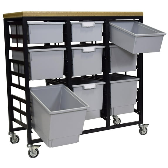 Mobile Workbench Storage Station w/Wood Top -9 StorSystem Trays-Grey ...