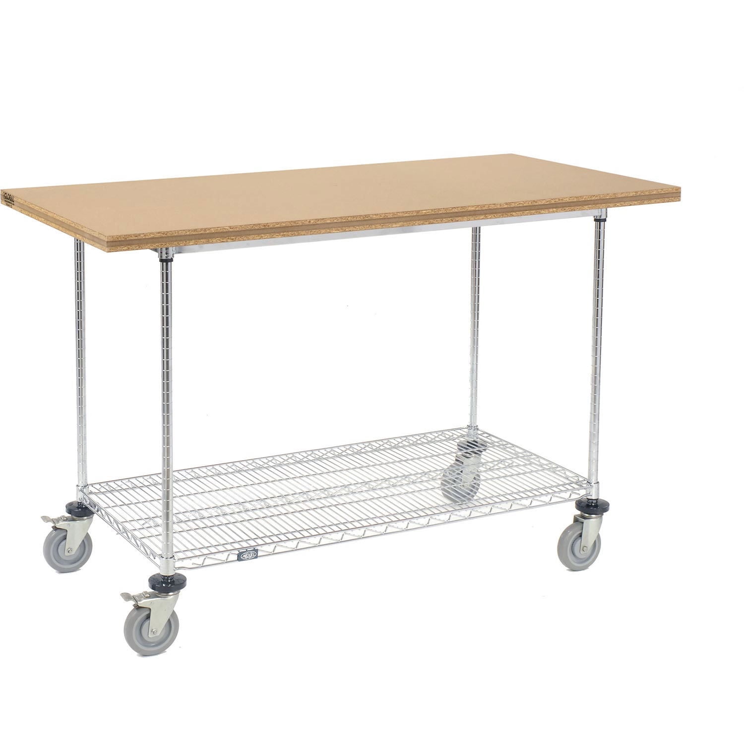 Mobile Workbench with Wire Rack, Shop Square Edge, 60"W x 30"D, Chrome ...