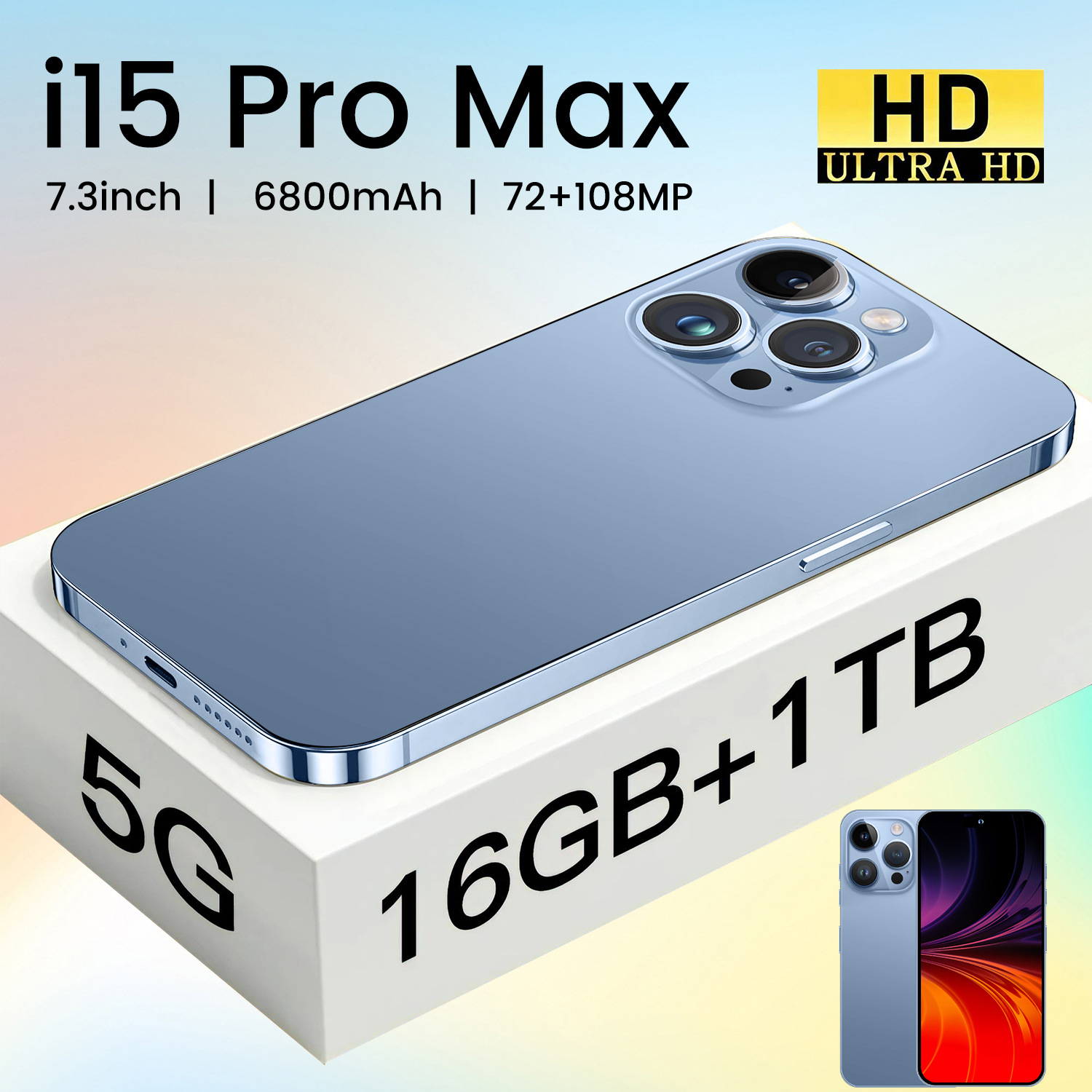 Mobile phone true 4G smart phone 3G+64G new I15 PRO MAX smart island ...