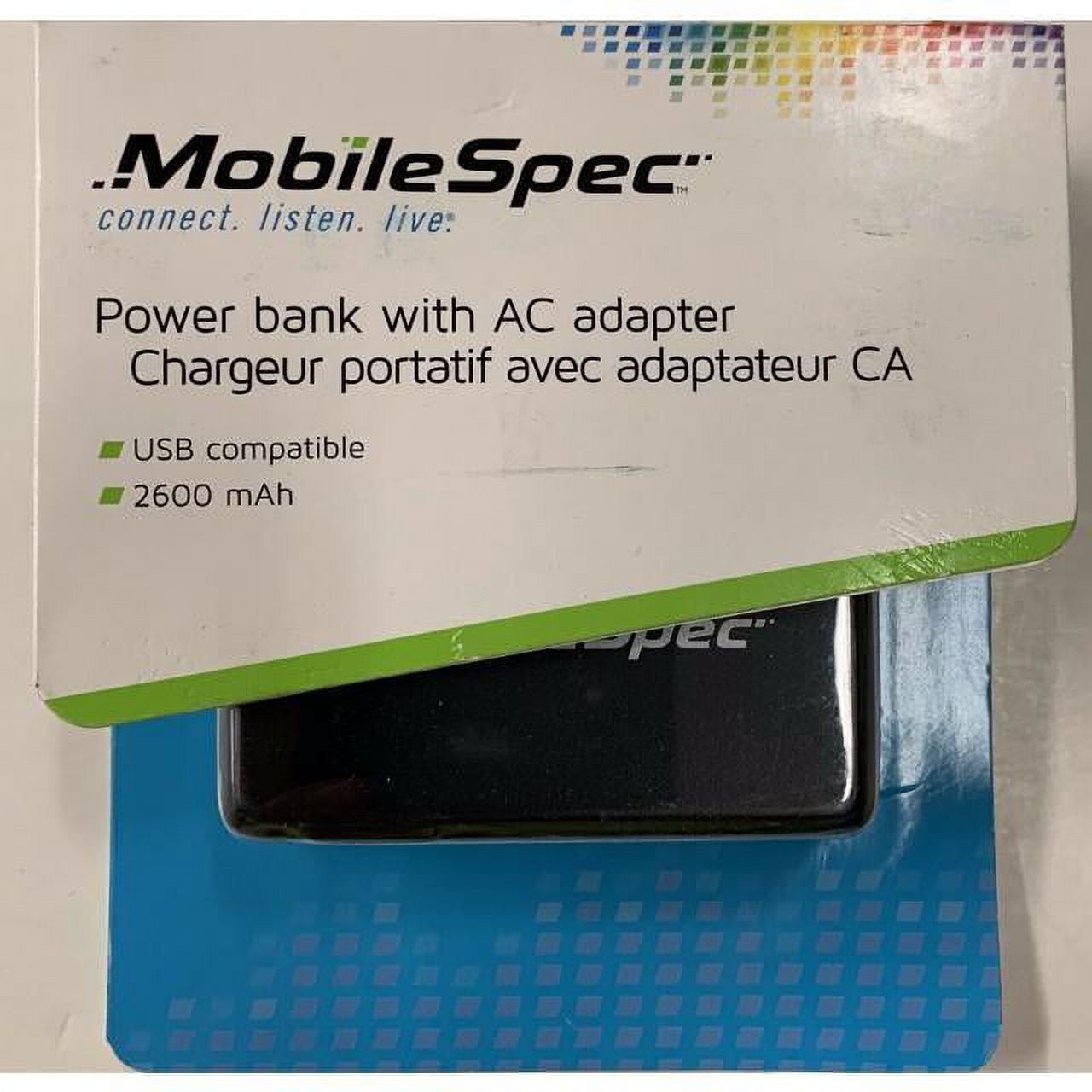 MobileSpec 2600mAh Rechargeable Power Bank with AC Charger and 1.0A USB ...