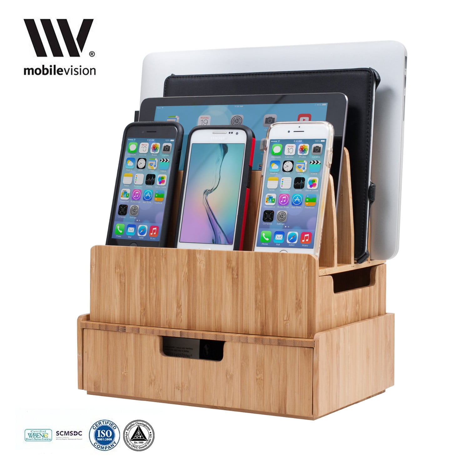 MobileVision Bamboo Slim Charging Stand and Bamboo Drawer Combo ...