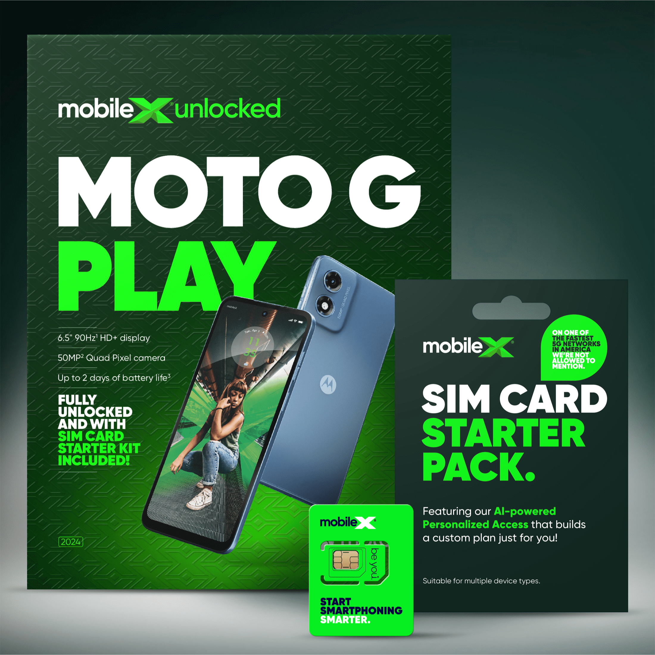 New MobileX Moto g play 2024, unlocked Android smartphone-64GB Blue - SIM Card Starter Pack ...