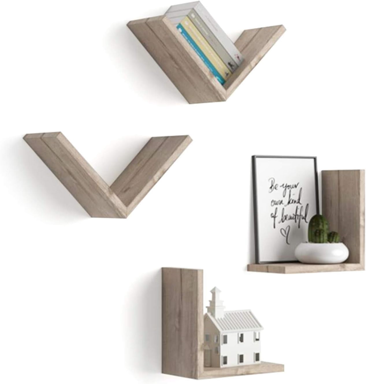 Mobili Fiver, A Set of 4 Giuditta V-Shaped Shelves, Oak, Laminate ...