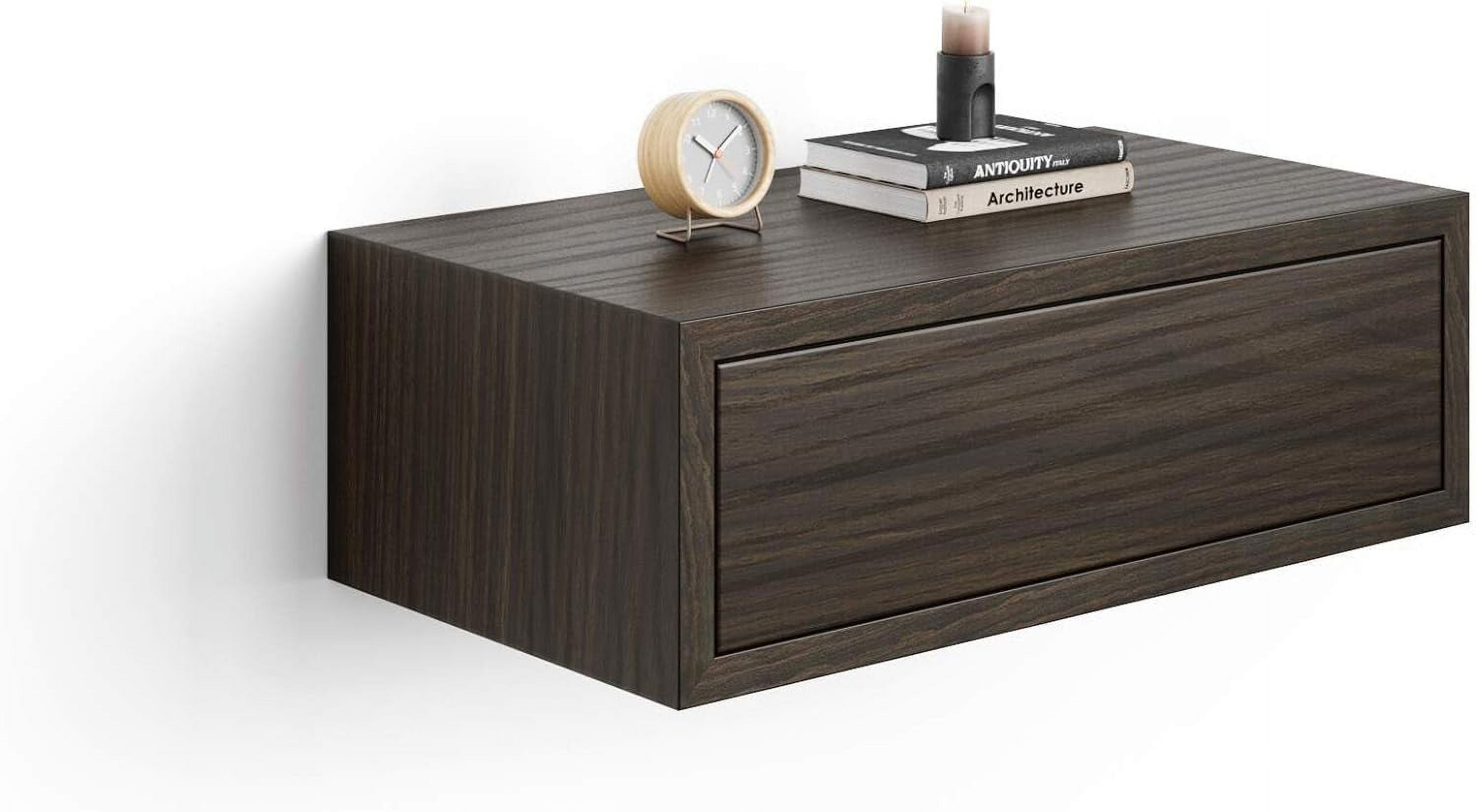Mobili Fiver, Riccardo Wall Bedside Table, Dark Walnut, 17.7" x 9.8" x ...