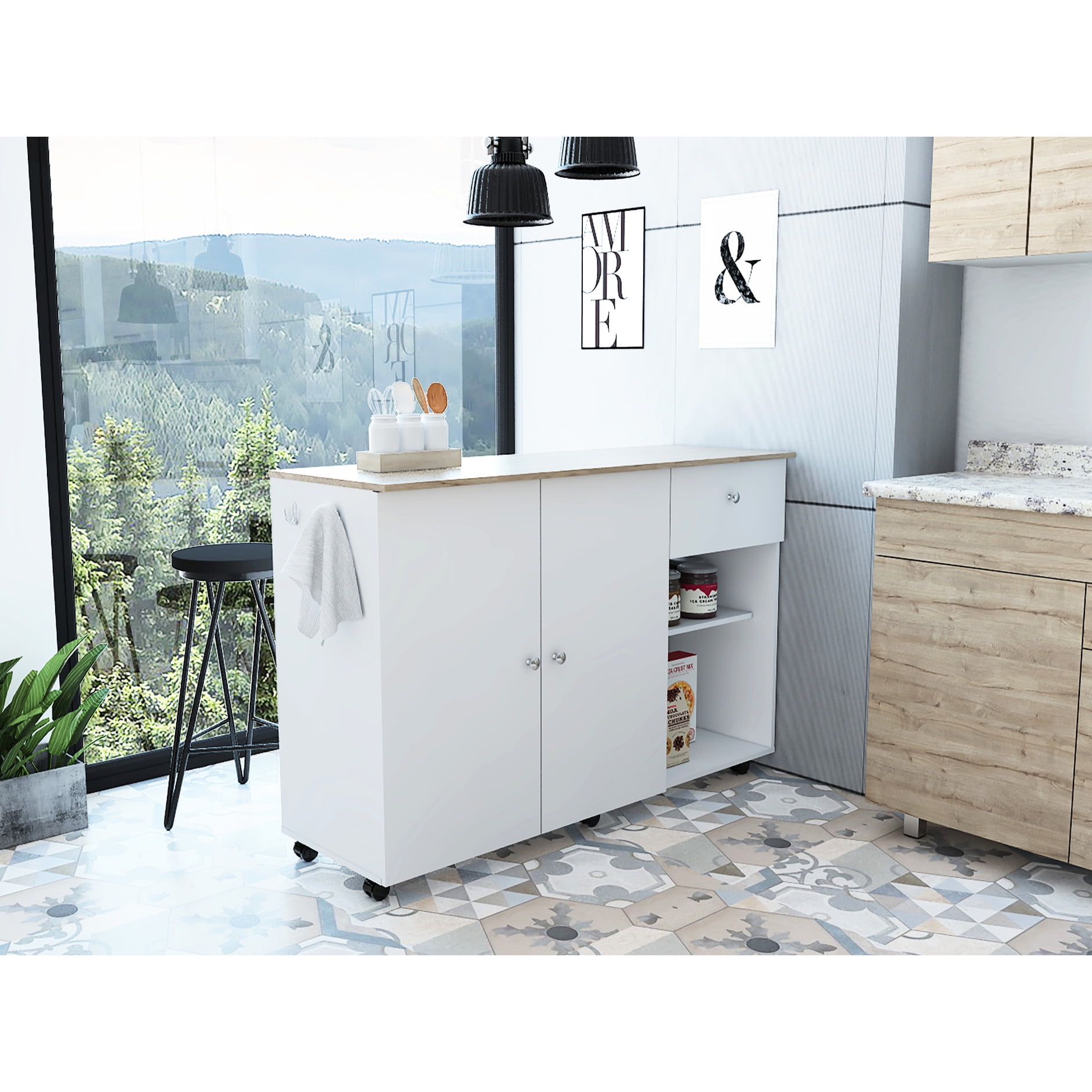 Mobility Kitchen Island Cart - Six Casters with Locking Mechanism ...