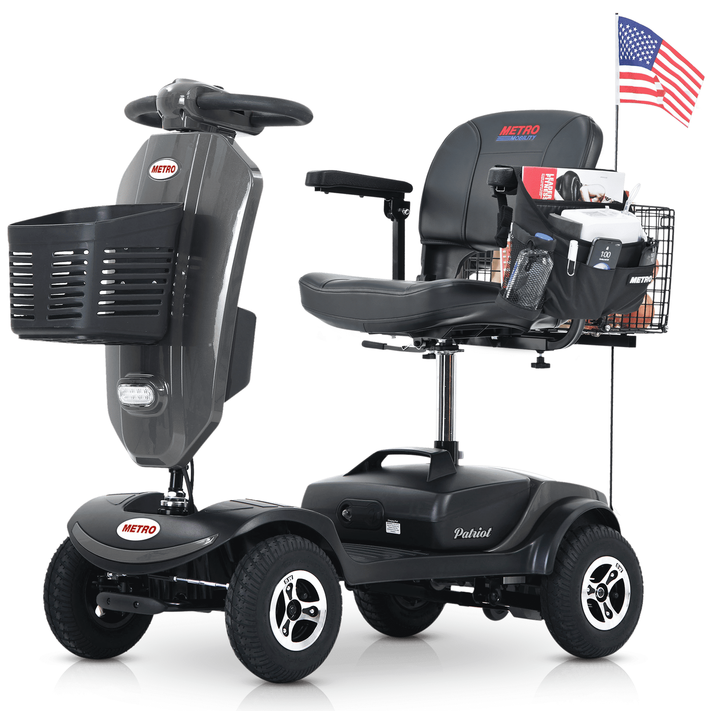 Mobility Scooter Secure 4-Wheel Foldable with Charger, Basket & Cup ...