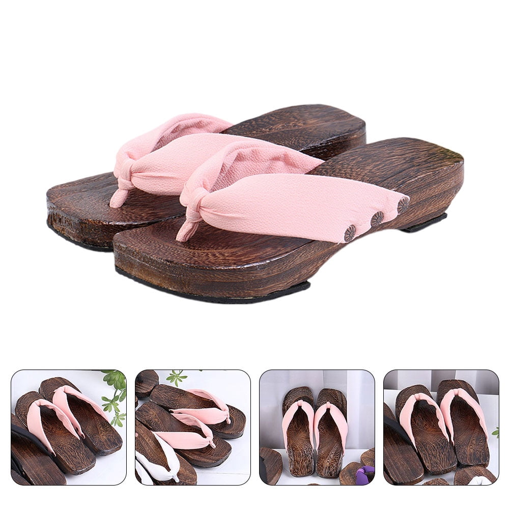 Mobutofu 1 Pair Japanese Clog Sandal Pink Wood Rubber Flat Sole Square ...