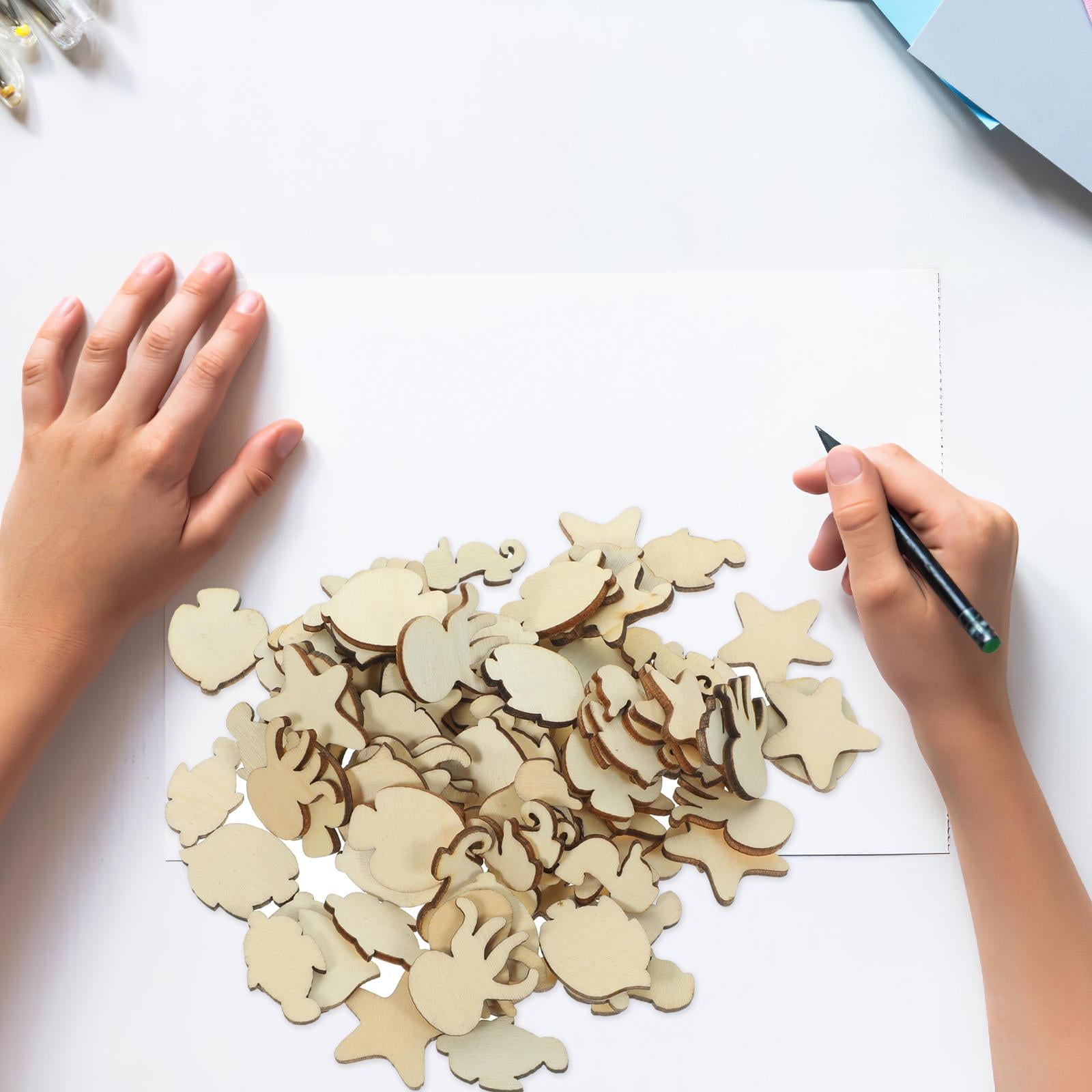 Mobutofu 100Pack Diy Button Wood Cutouts for Families New Year Craft ...