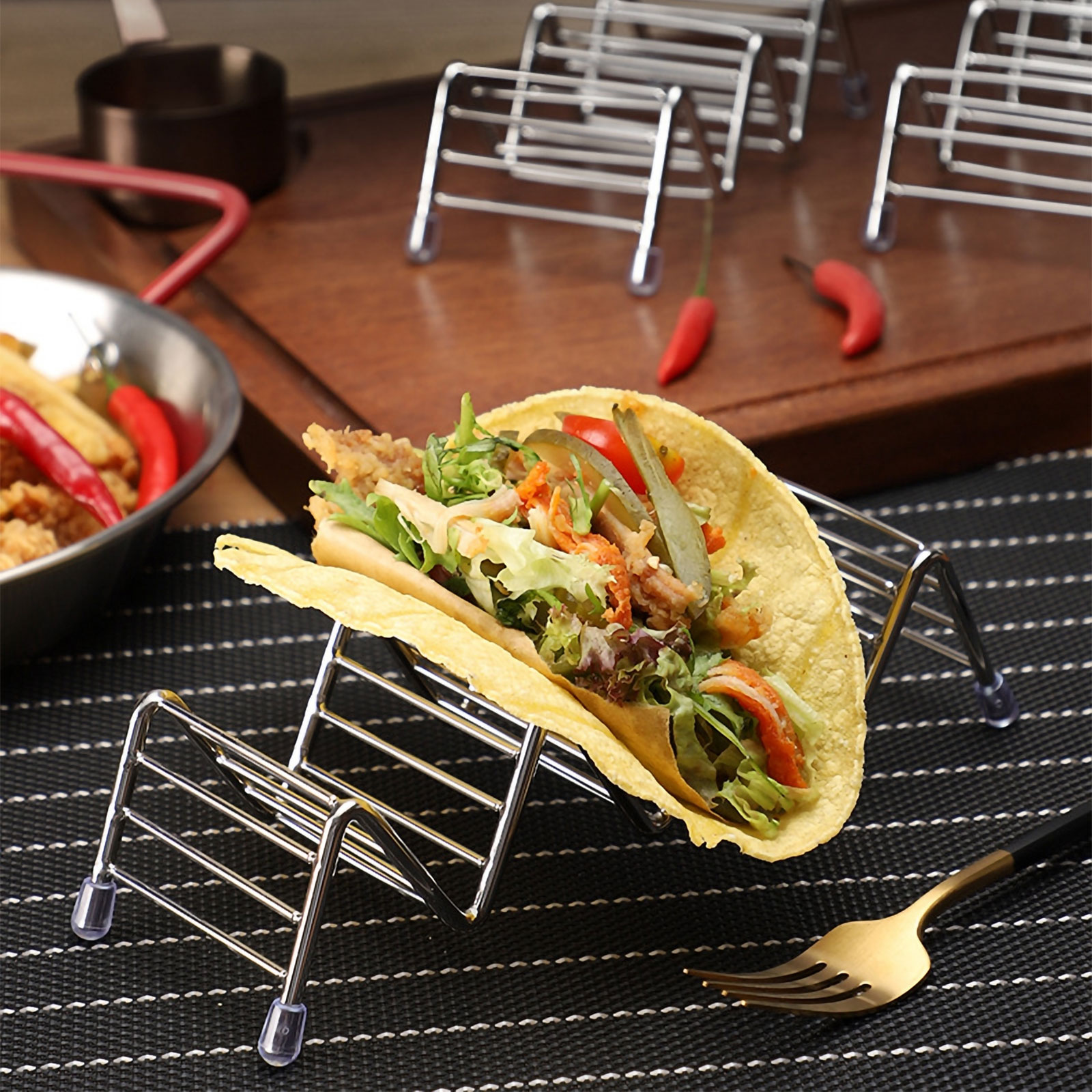 Mobutofu 1Pc Taco Platter Stainless Steel Rack V Shaped Easy Filling ...