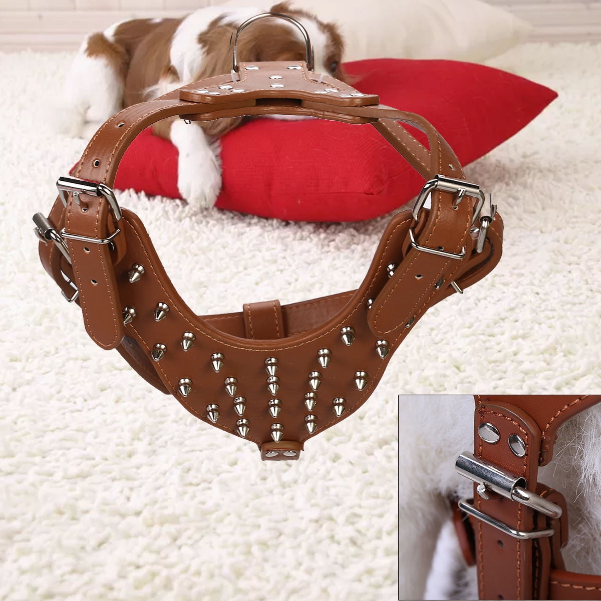 Mobutofu 1Pcs Brown Spike Studded Pu Dog Harness for Dog Owners Chest ...