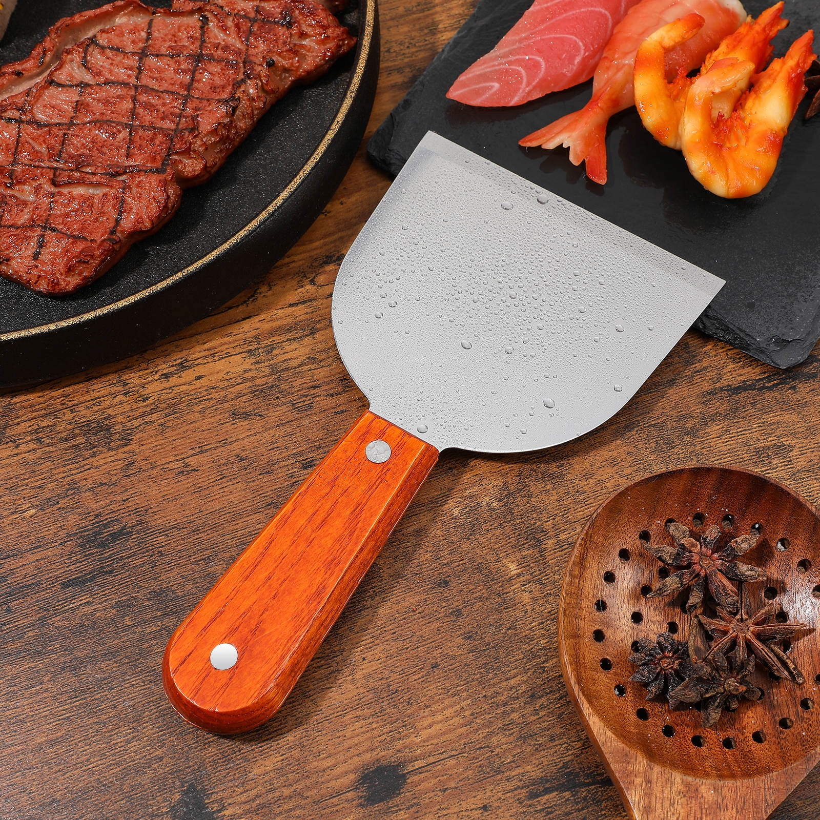 Mobutofu 1Pcs Kitchen Spatulas Stainless Steel with Wood Handle for ...