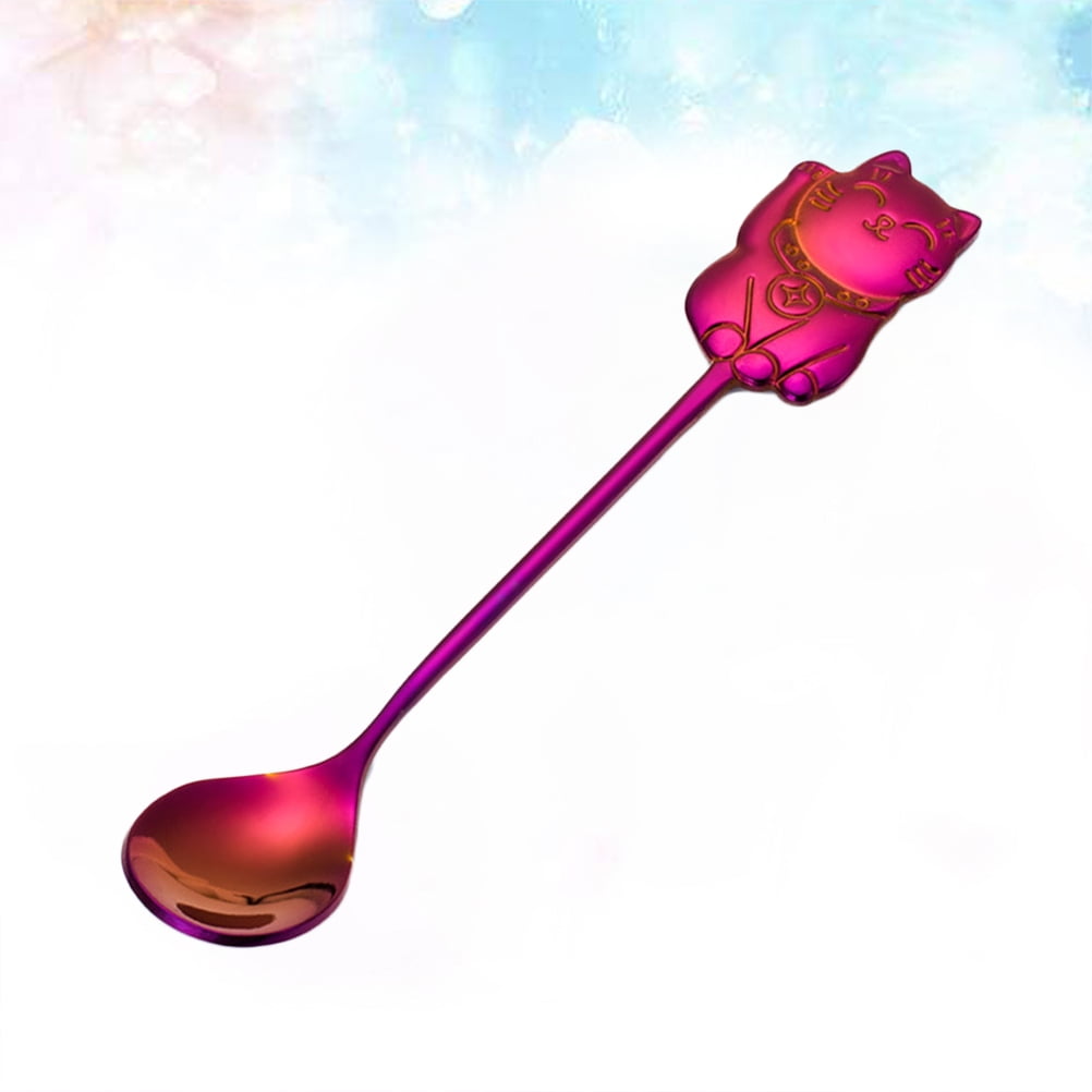 Mobutofu 1Set Luck Cat Coffee Spoon Curved Handle 304 Stainless Steel ...