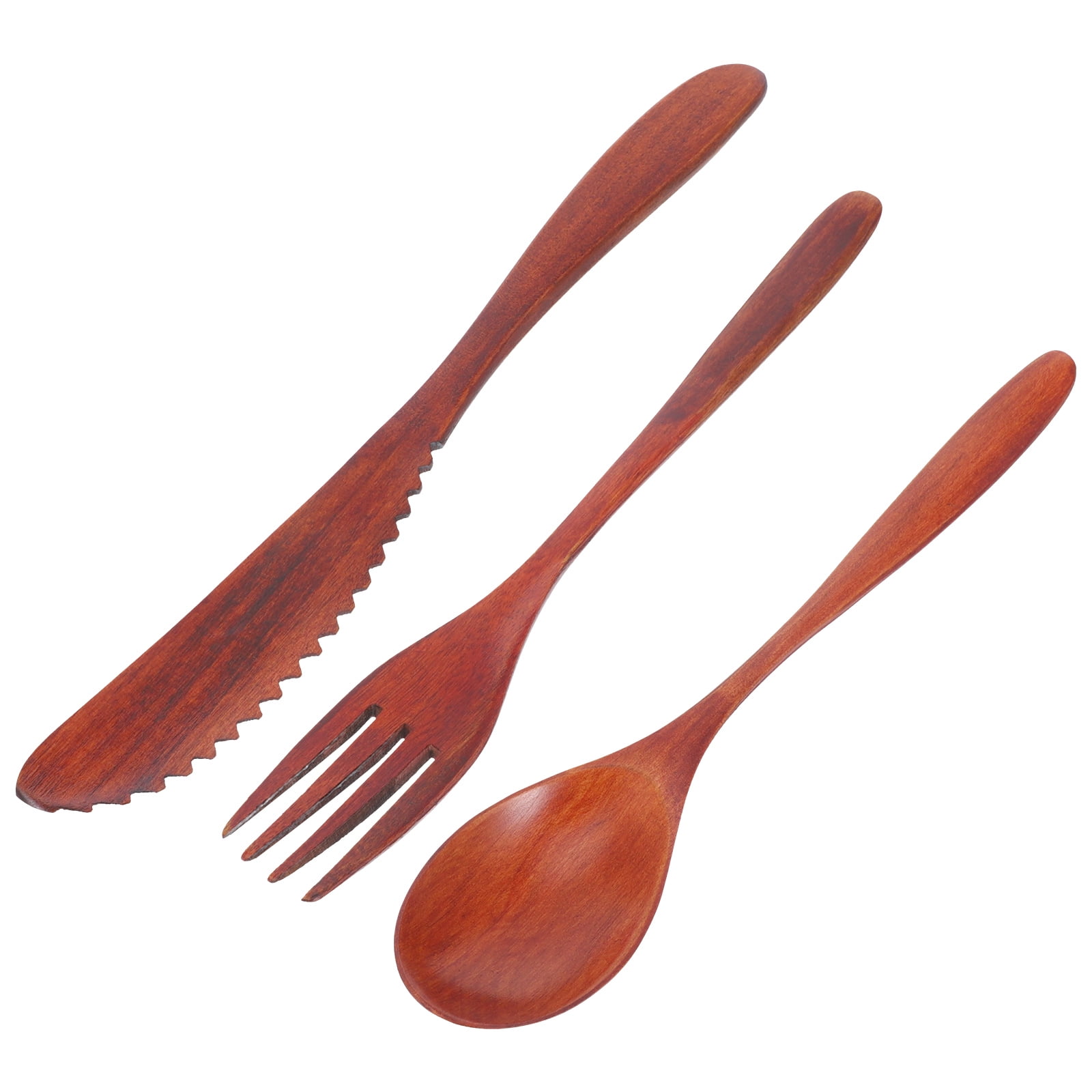 Mobutofu 3Pcs Wooden Spoon Fork Cutter Set Household Kitchen Fork ...