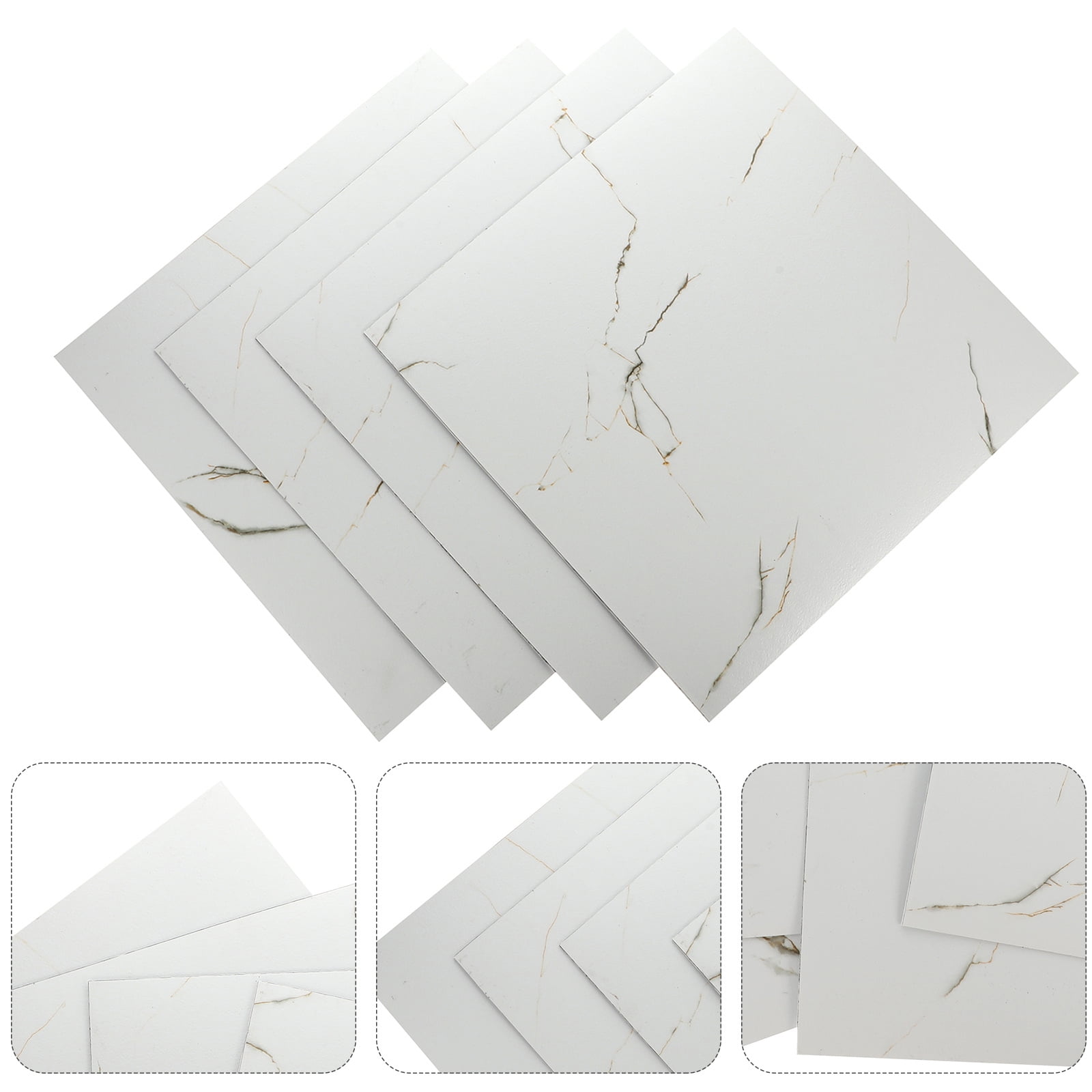 Mobutofu 4Pcs White PVC Floor Sticker Tiles for Non Slip and Waterproof ...