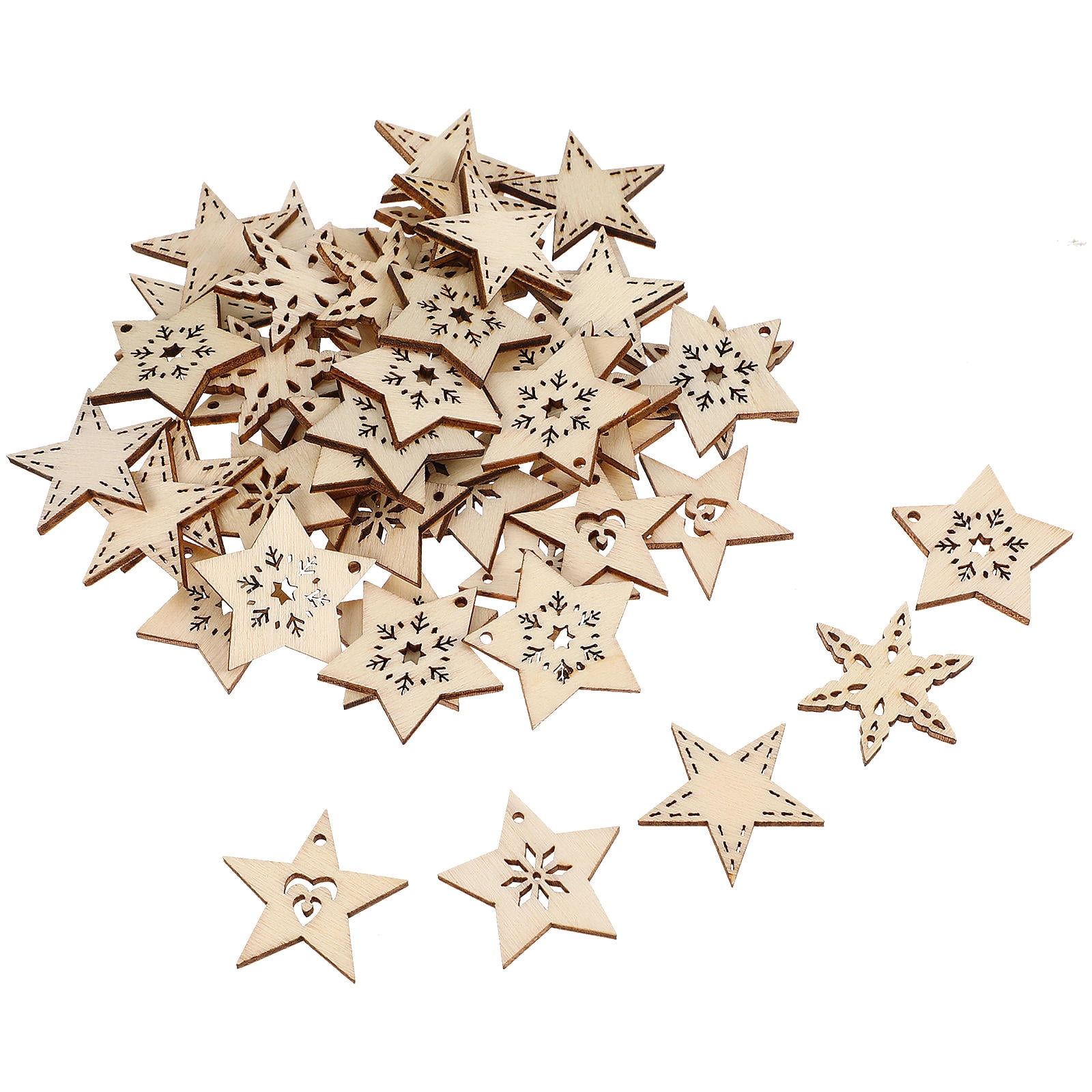 Mobutofu 50Pcs Unfinished Predrilled Cutouts Ornaments Wooden Pentagram ...