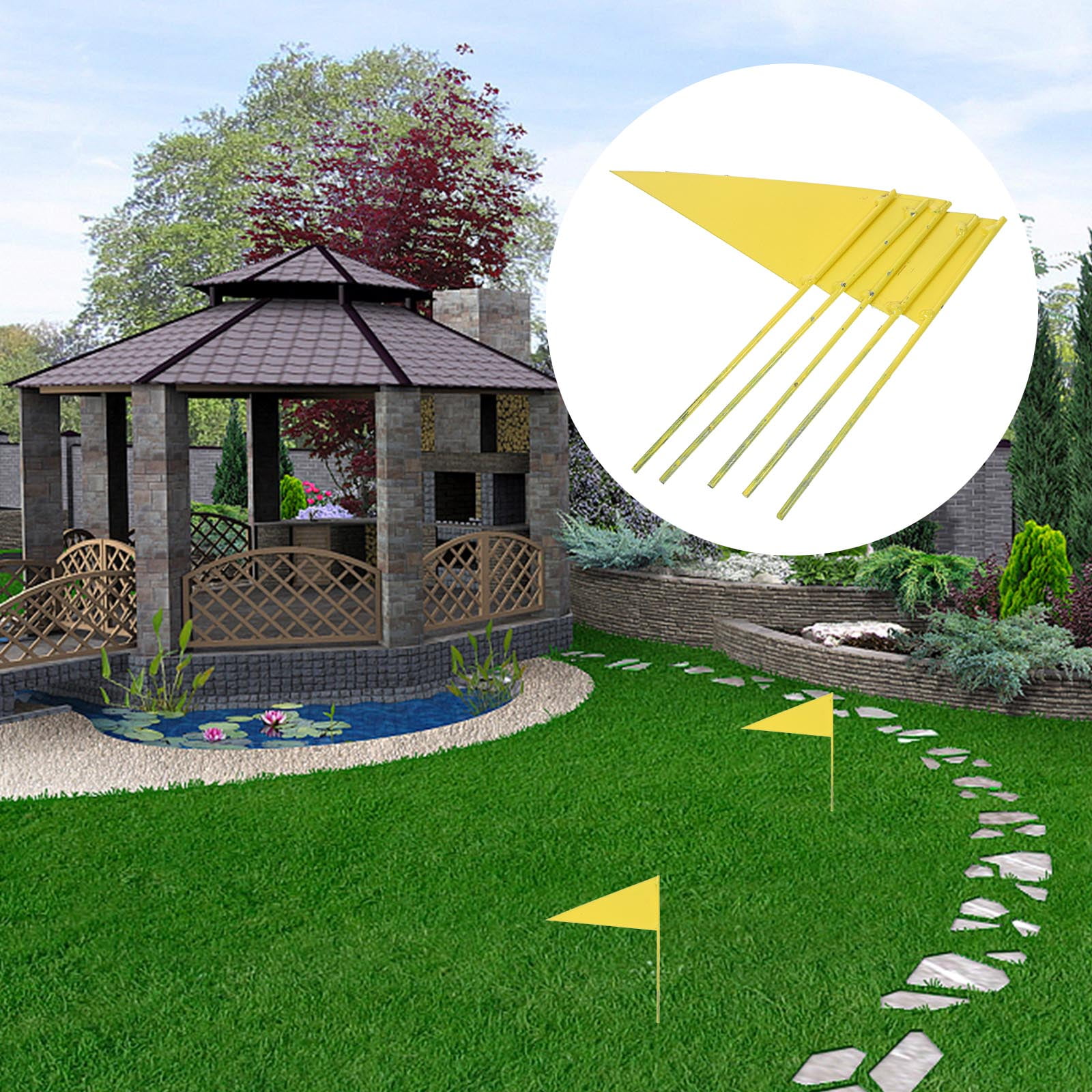 Mobutofu 5Pcs Triangular Iron Marking Flags for Ground Markers Yellow ...