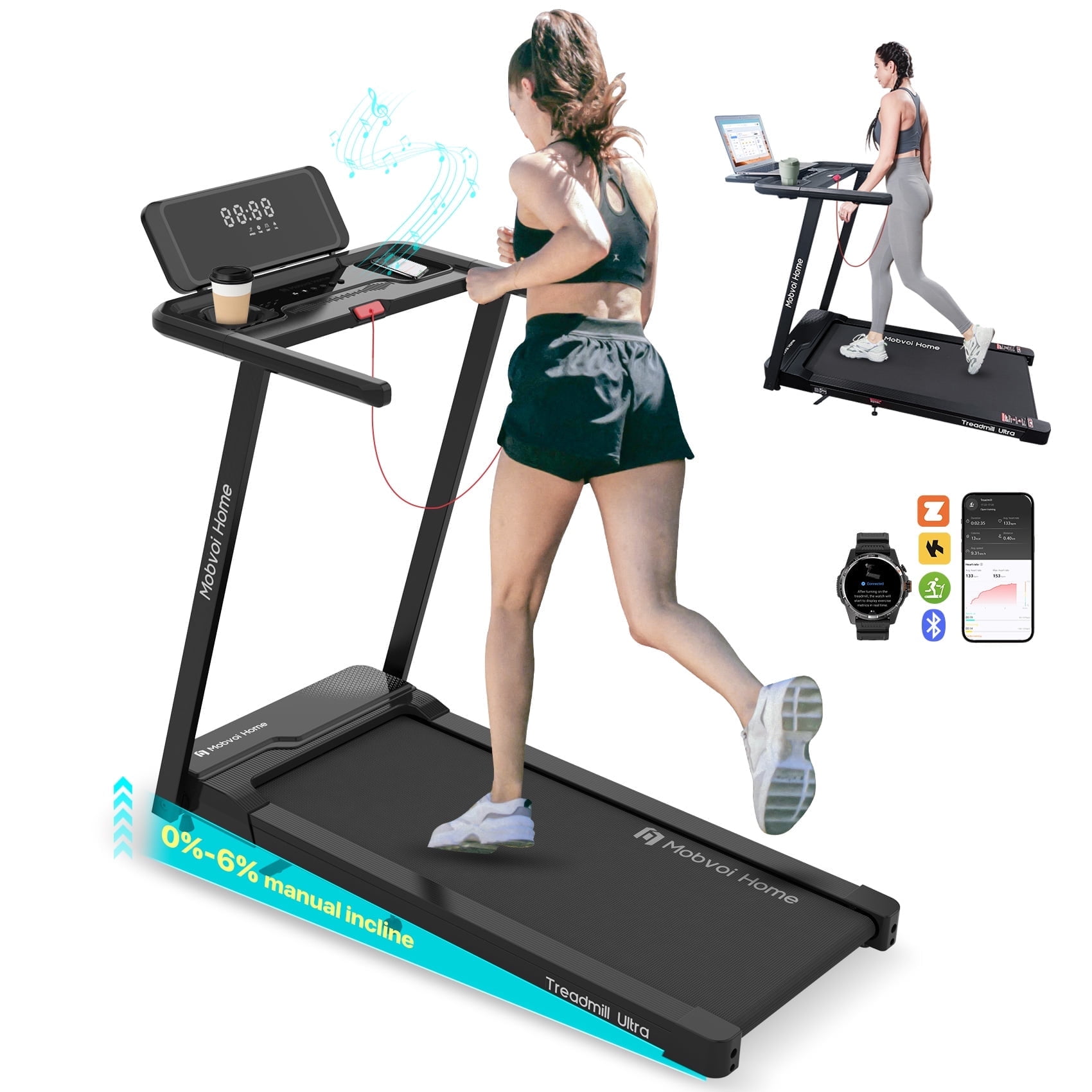 Mobvoi Folding Treadmill, 3-in-1 Walking Pad, 2.5 HP, Compact Running ...