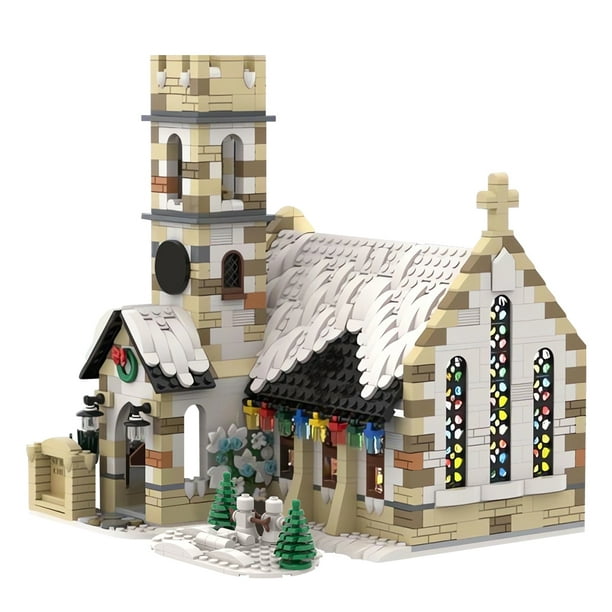 Moc Winter Village Church Building Blocks Set Snowy Street View Grocer ...