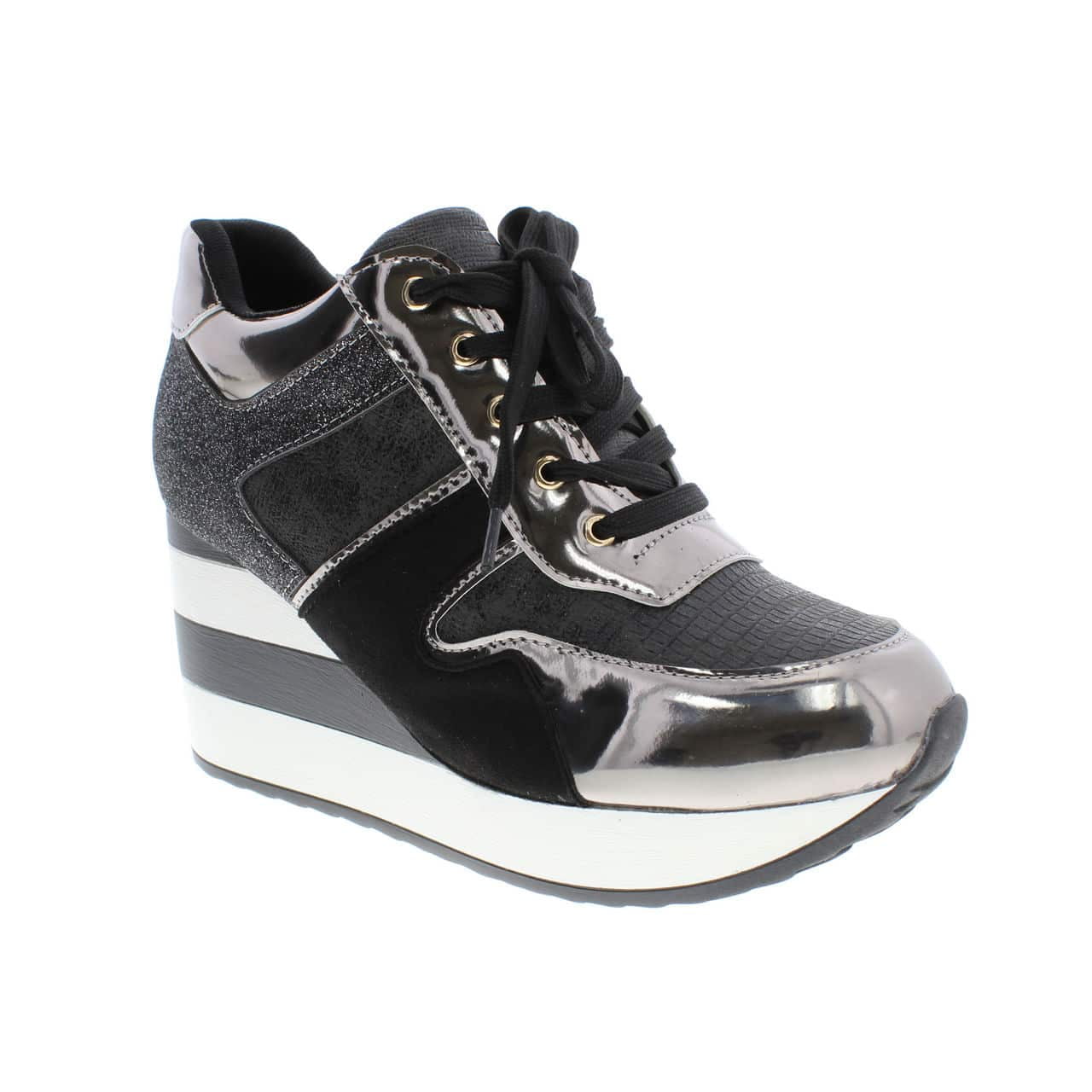 Moca High Wedge Sneaker Women's Casual Faux Leather Snake Print Lace Up ...