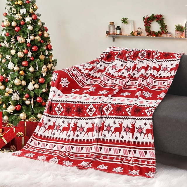 Mocaletto Elegant Fuzzy Throw Blanket, Christmas Tree Snowman Santa ...