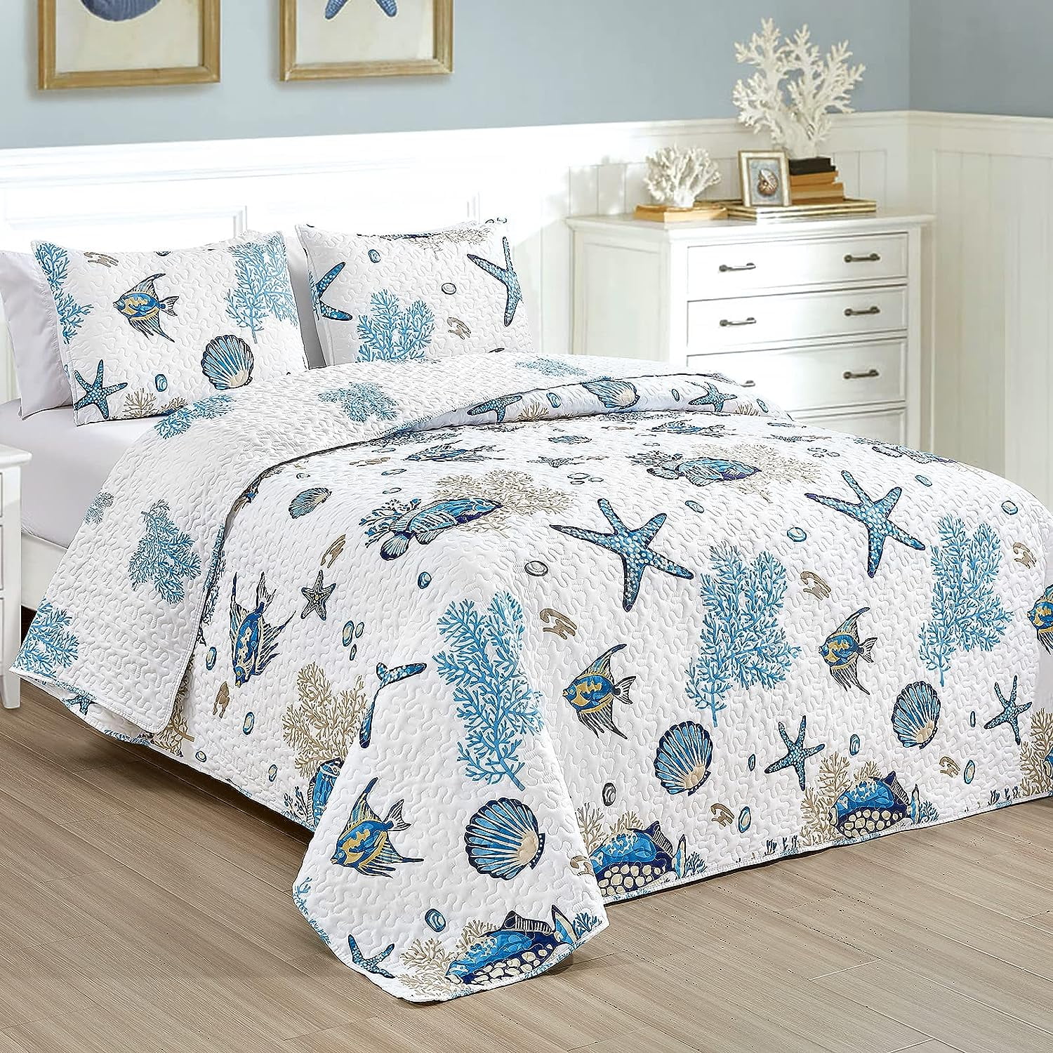 Mocaletto Luxury 2 Piece Twin Size Quilts, Elegant&Reversible Ocean ...