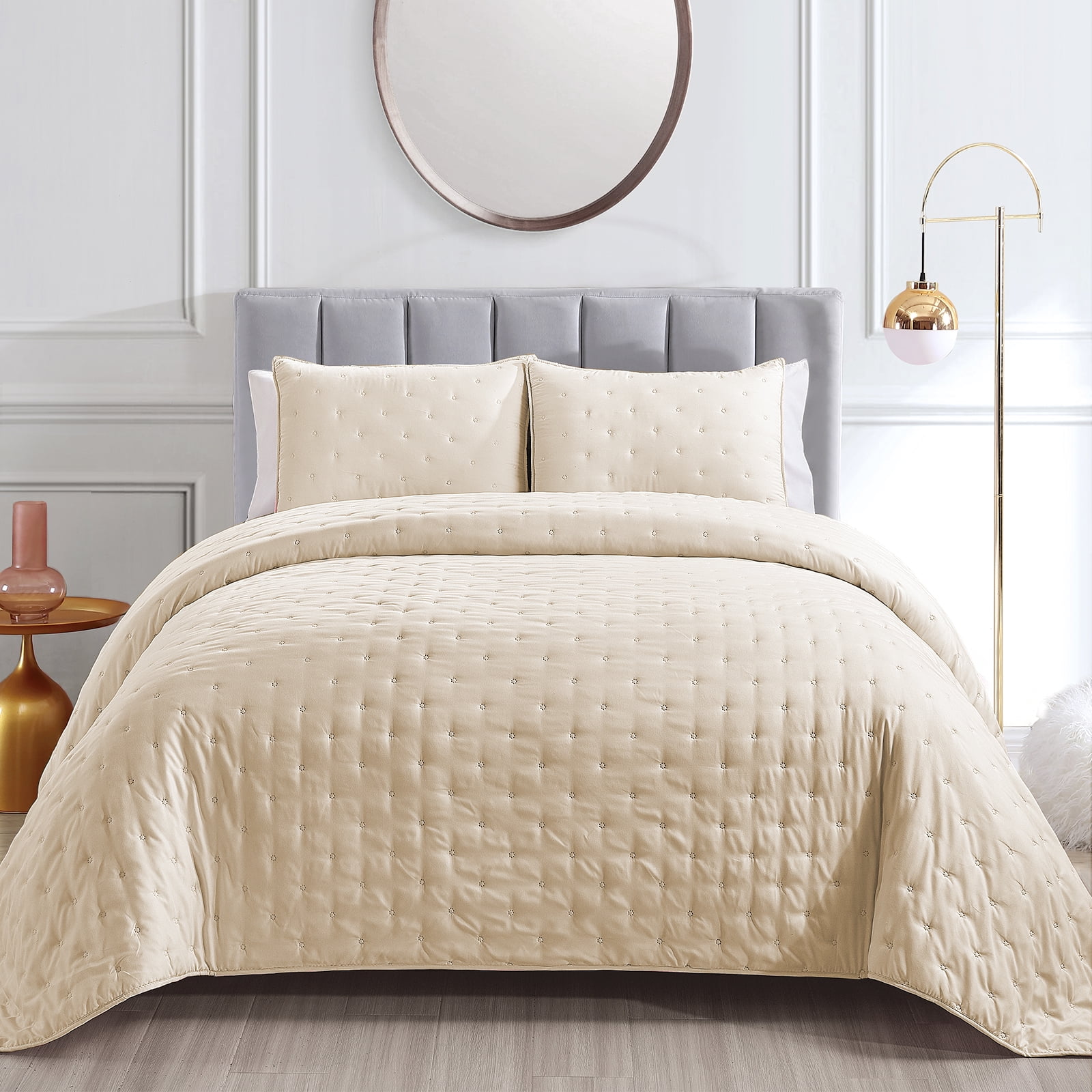 Mocaletto Reversible Quilts Set King Size, 3 Piece Beige Quilt with ...