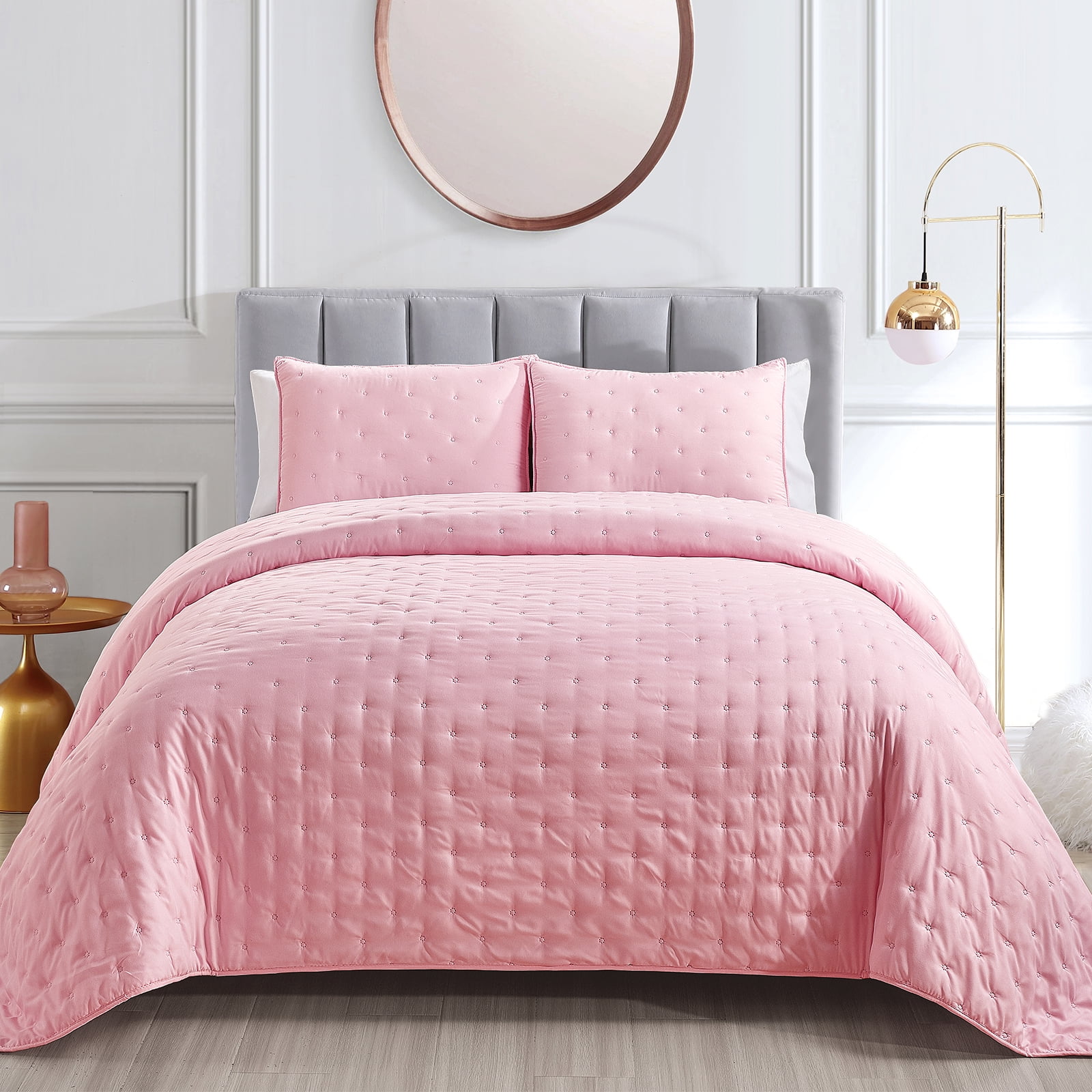 Mocaletto Reversible Quilts Set King Size, 3 Piece Pink Quilt with ...