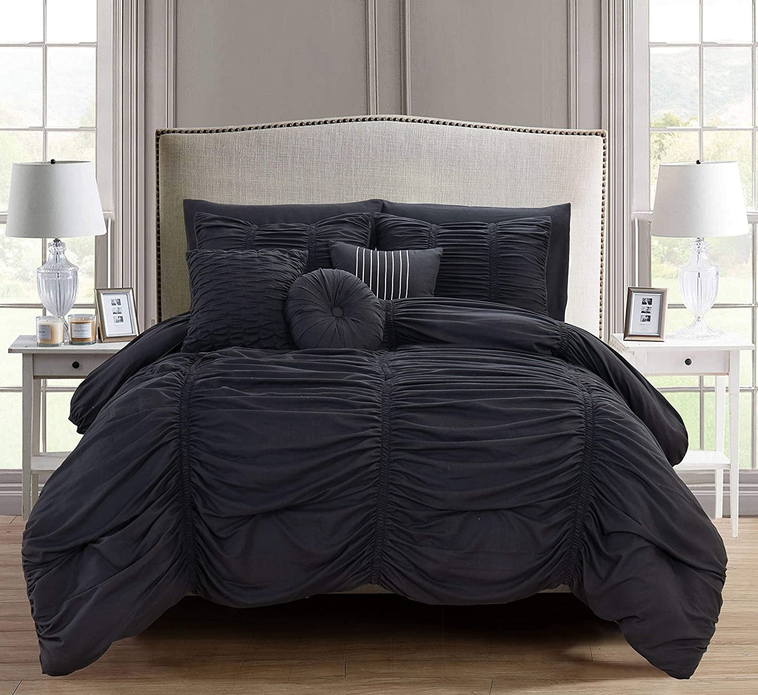 Mocassi Comfort Full/Queen Size 10pc Pleated Bed-in-a-Bag, Ruched ...