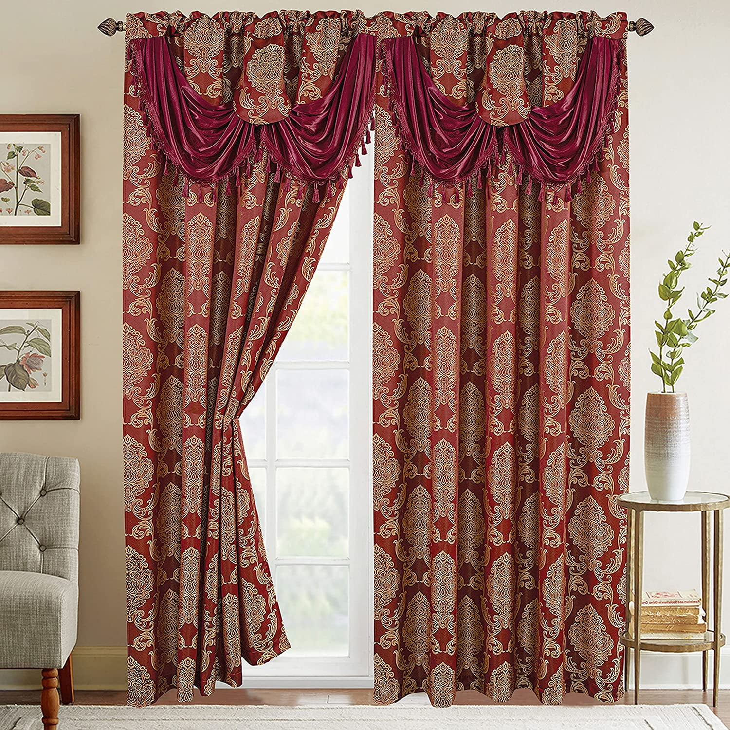 Mocassi Classic Jacquard Window Drape Set, 2-Panels with attached ...