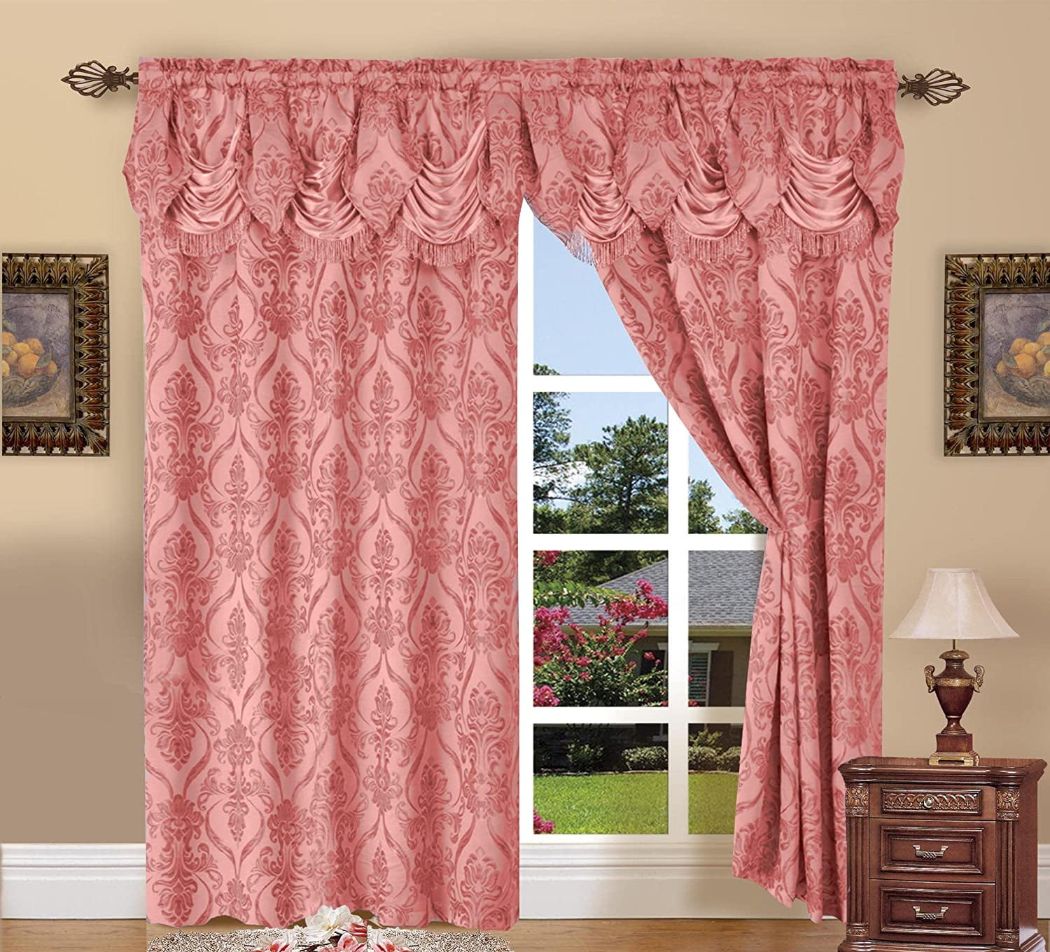 Mocassi Classic Jacquard Window Drape Set, 2-Panels with attached ...