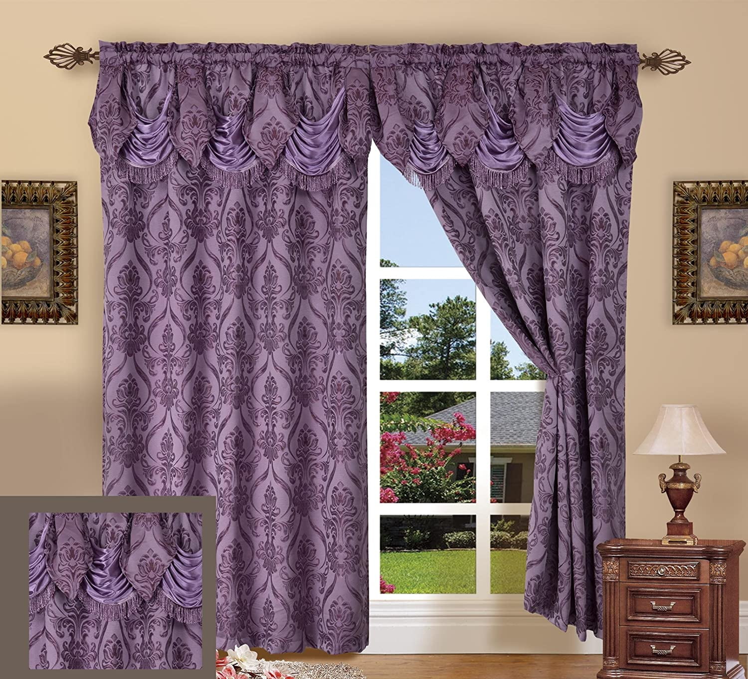 Mocassi Classic Jacquard Window Drape Set, 2-Panels with attached ...